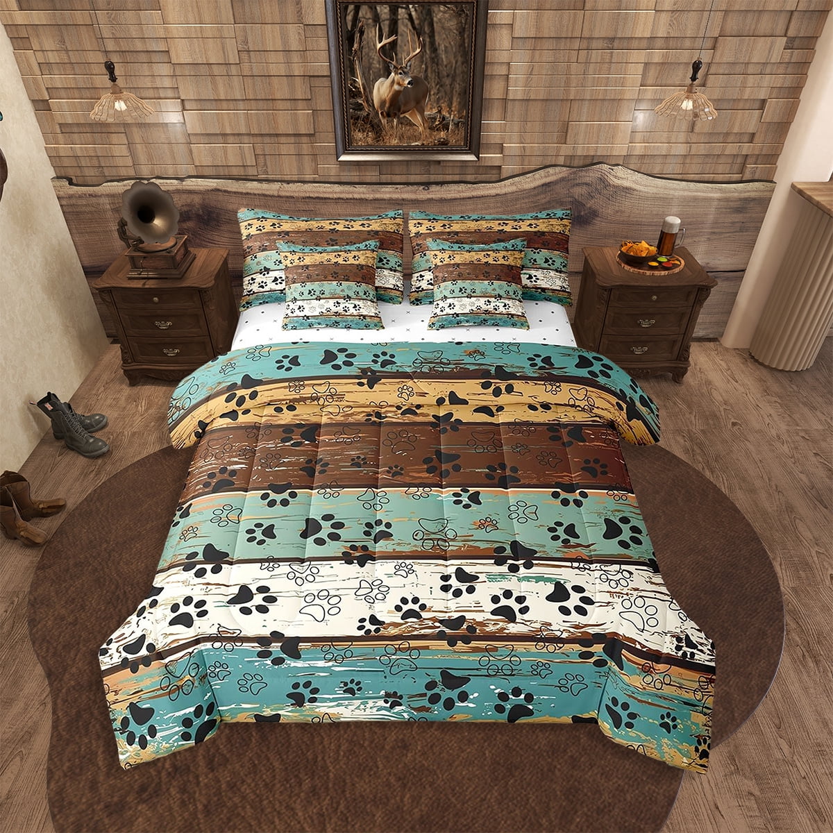 Dog Paw Print Comforter Set 7pcs,Animal Theme Bedding Twin,Farmhouse ...