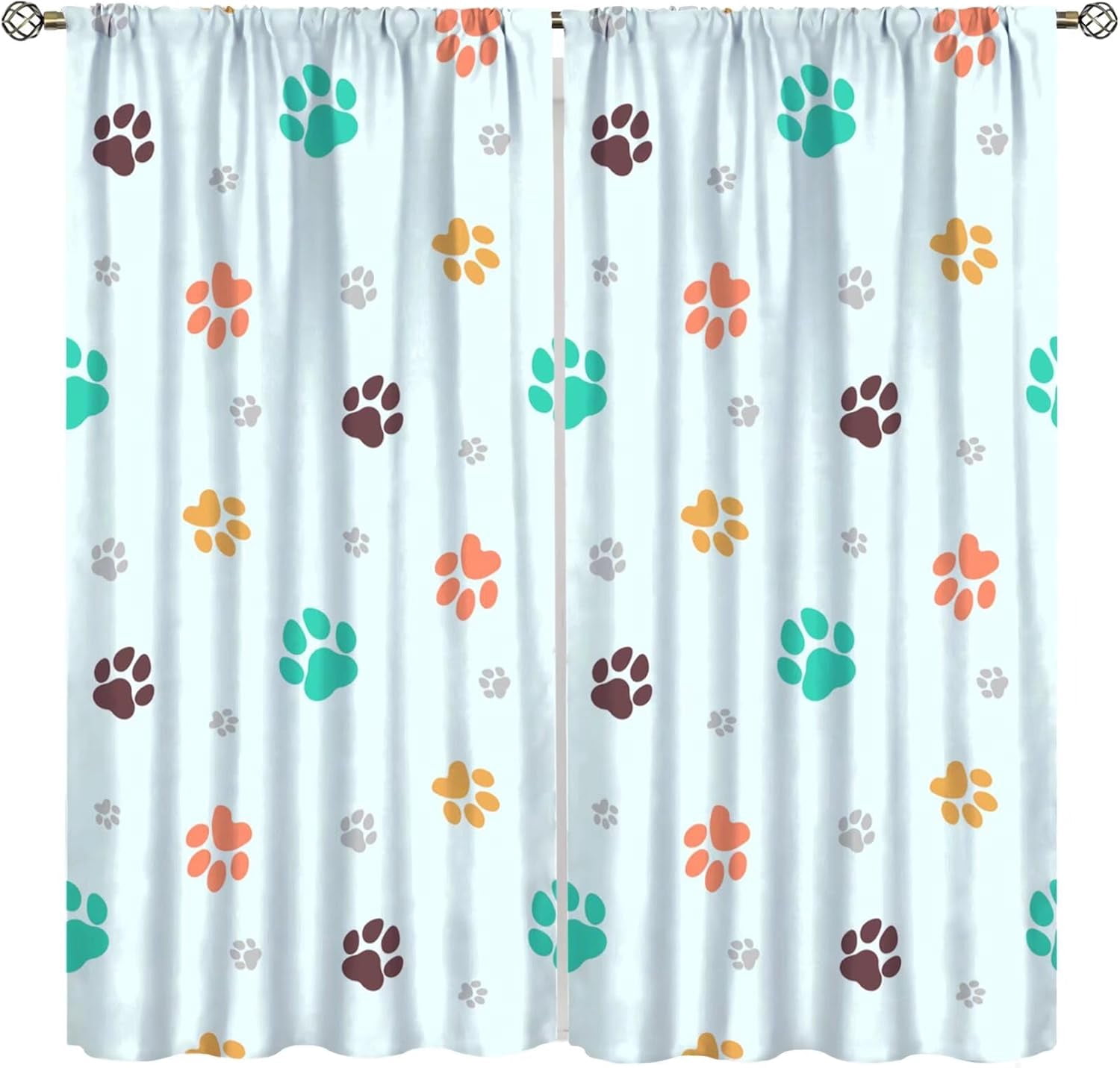 Dog Paw Print Curtains, Cartoon Dog Paw Print Window Treatment Thermal ...