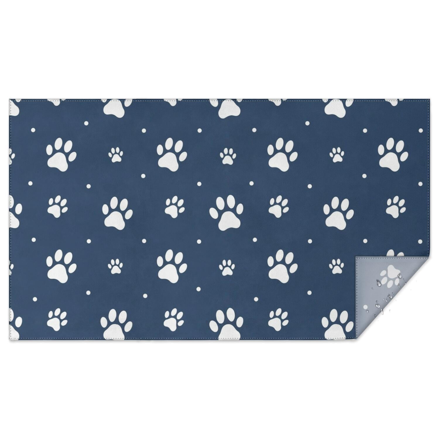 Dog Paw Print and Dots Blue Pattern Waterproof Tablecloth, Rectangular ...