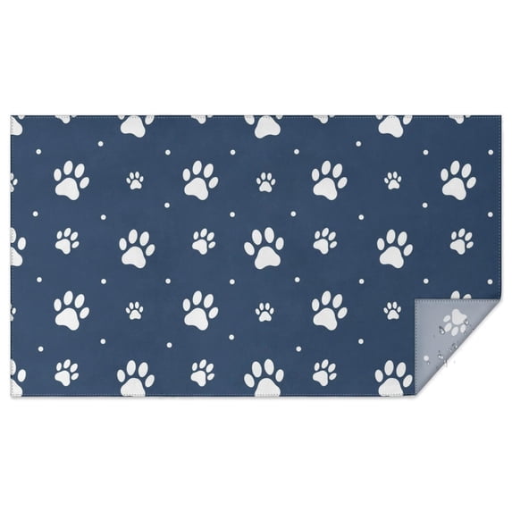 Dog Paw Print and Dots Blue Pattern Waterproof Tablecloth, Rectangular ...