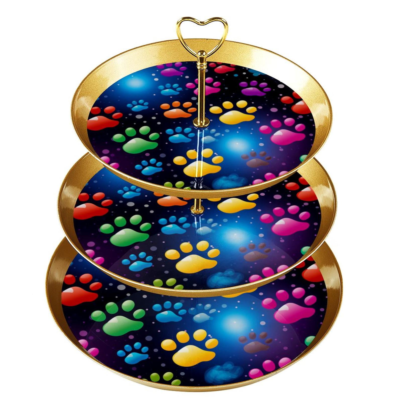 Dog Paw Print Elegant Plastic Discs Cupcake Stand with Iron Pillars - 3 ...
