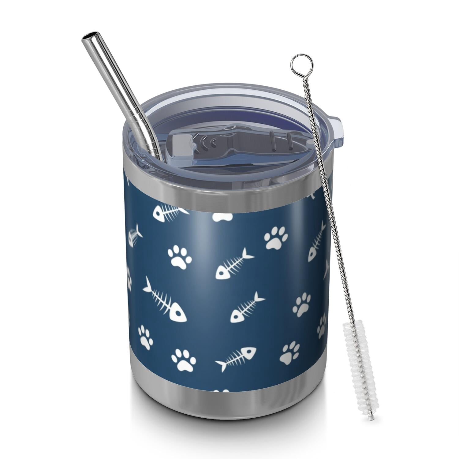 Dog Paw Print and Fishbone Blue Pattern Wide Mouth Tumbler 1 Pack ...