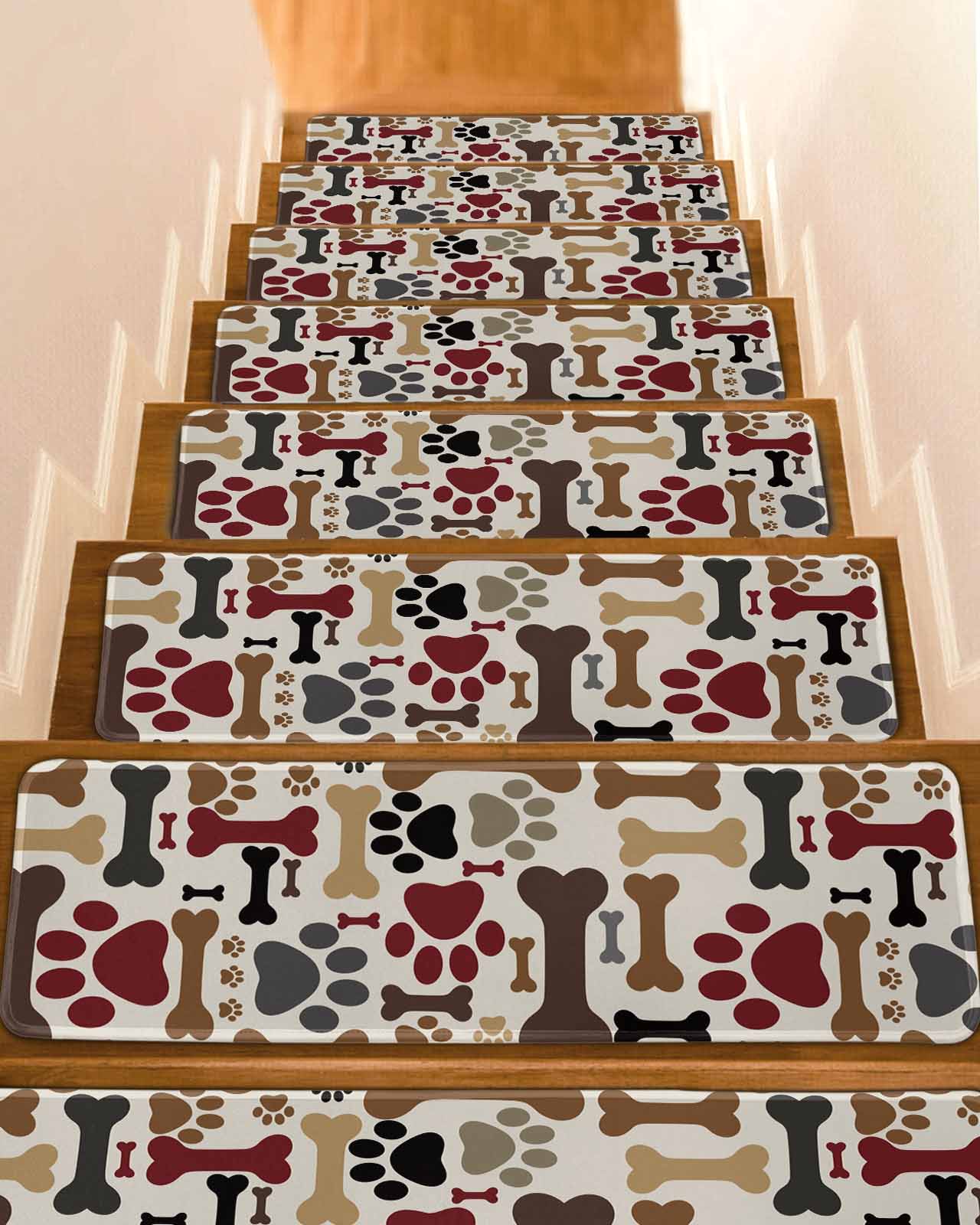 Dog Paw Print Non-Slip Stair Treads for Wooden Steps, 7 Pack-8x30in ...