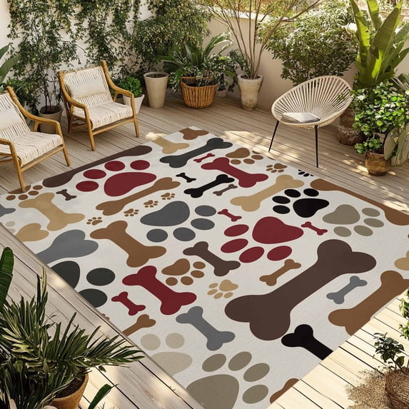 Dog Paw Print Outdoor Rug for Patio/Deck/Porch, Non-Slip Large Area Rug ...