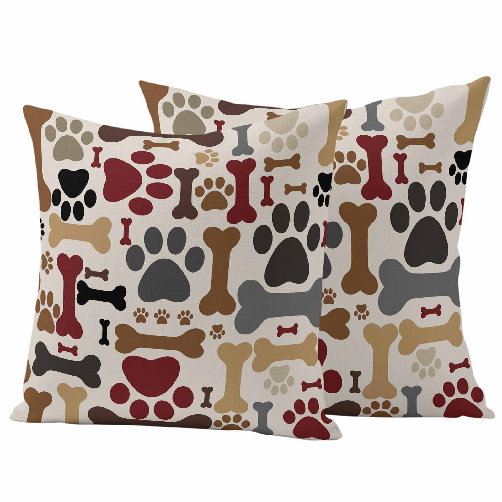 Dog Paw Print Outdoor Waterproof Pillow Covers, Cartoon Red Brown ...