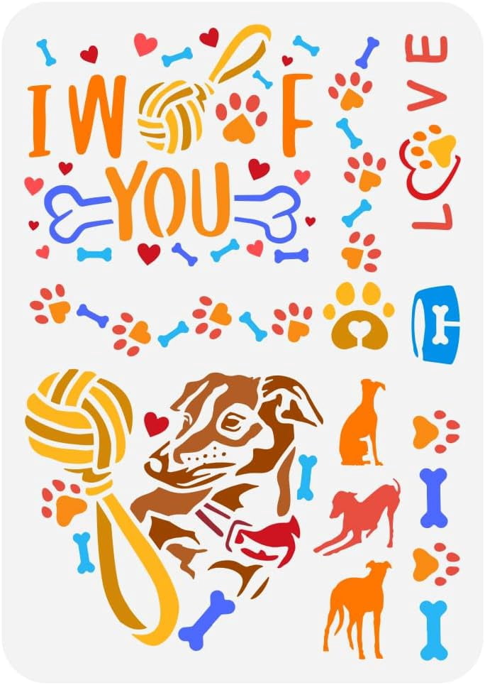 Dog Paw Print Painting Stencil 8.3x11.7inch Large Dog Bones Bowl ...