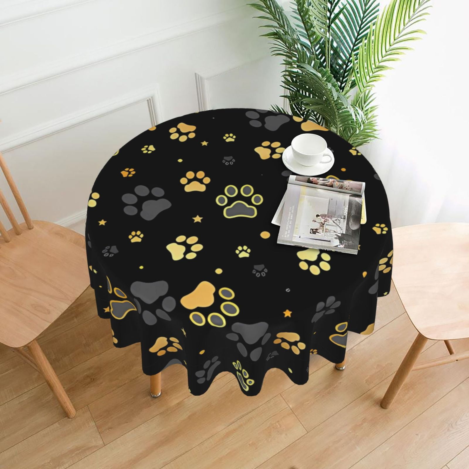 Dog Paw Print Pattern Tablecloths Round Tablecloth Waterproof Table ...