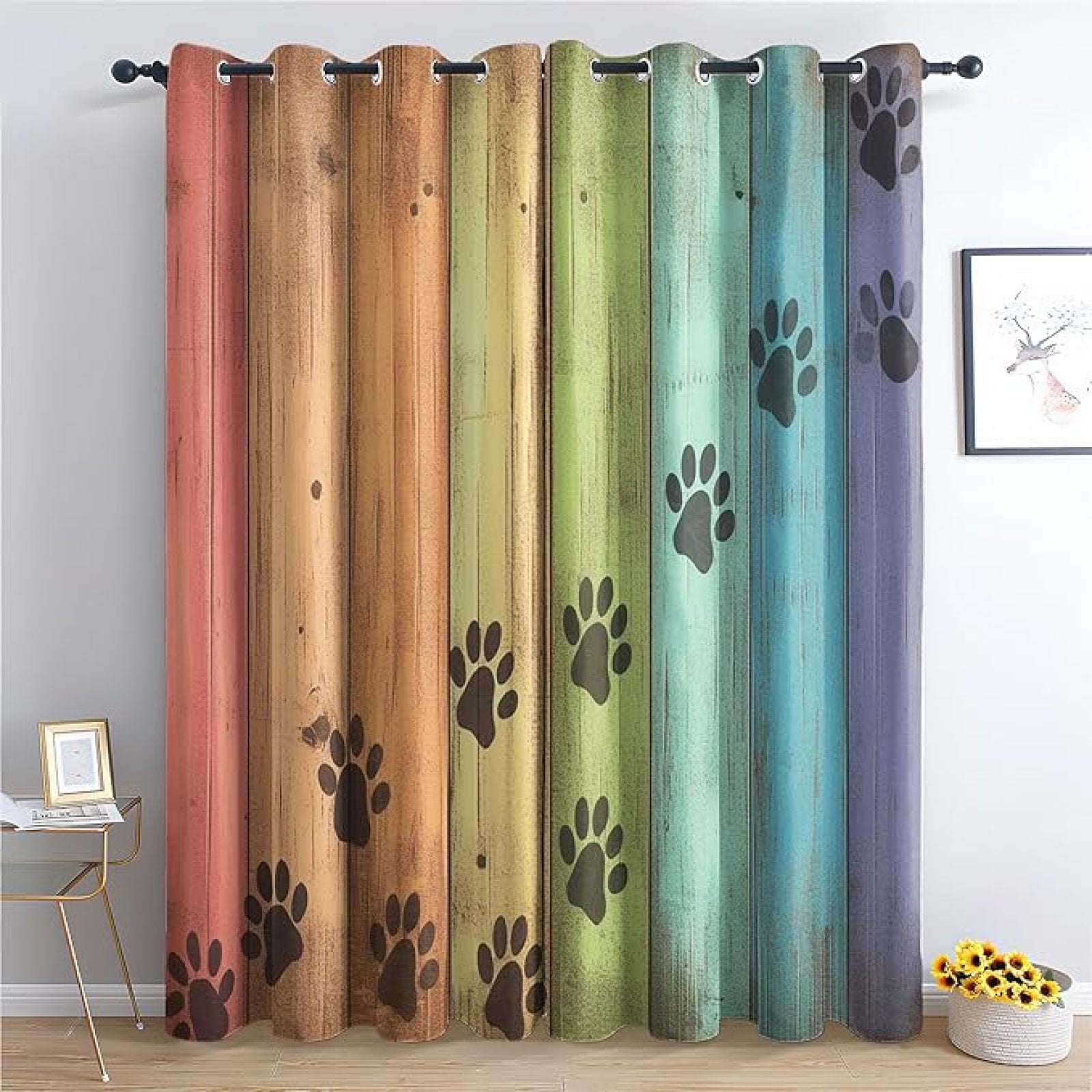 Dog Paw Print Patterned Blackout Curtains For Bedroom, Living Room ...