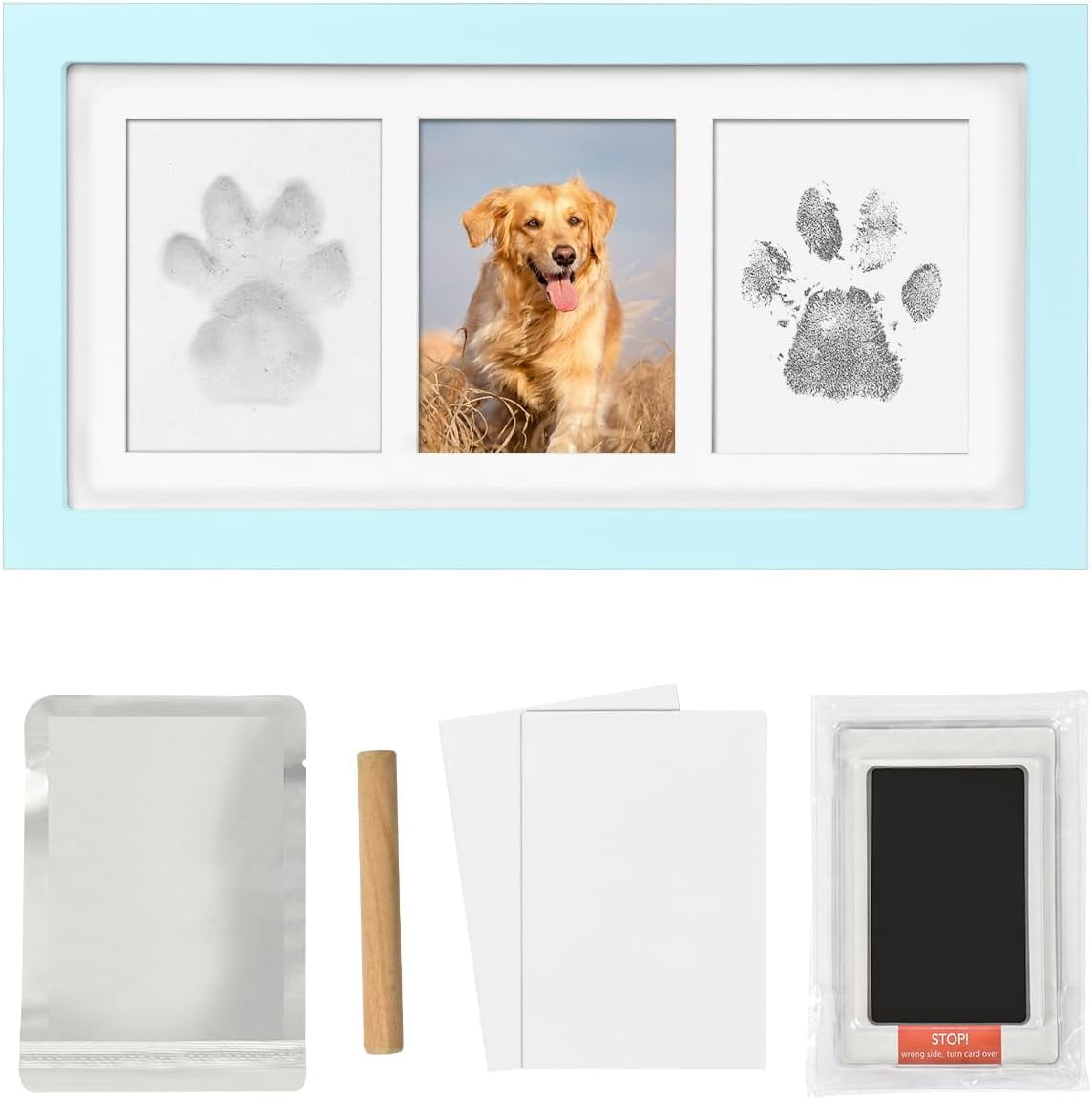 Dog Paw Print Photo Frame Kit with No Toxic Clay & No Mess Ink Pad ...