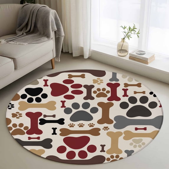Dog Paw Print Round Rug 3.3ft Washable Circle Entryway Rugs Non Slip ...