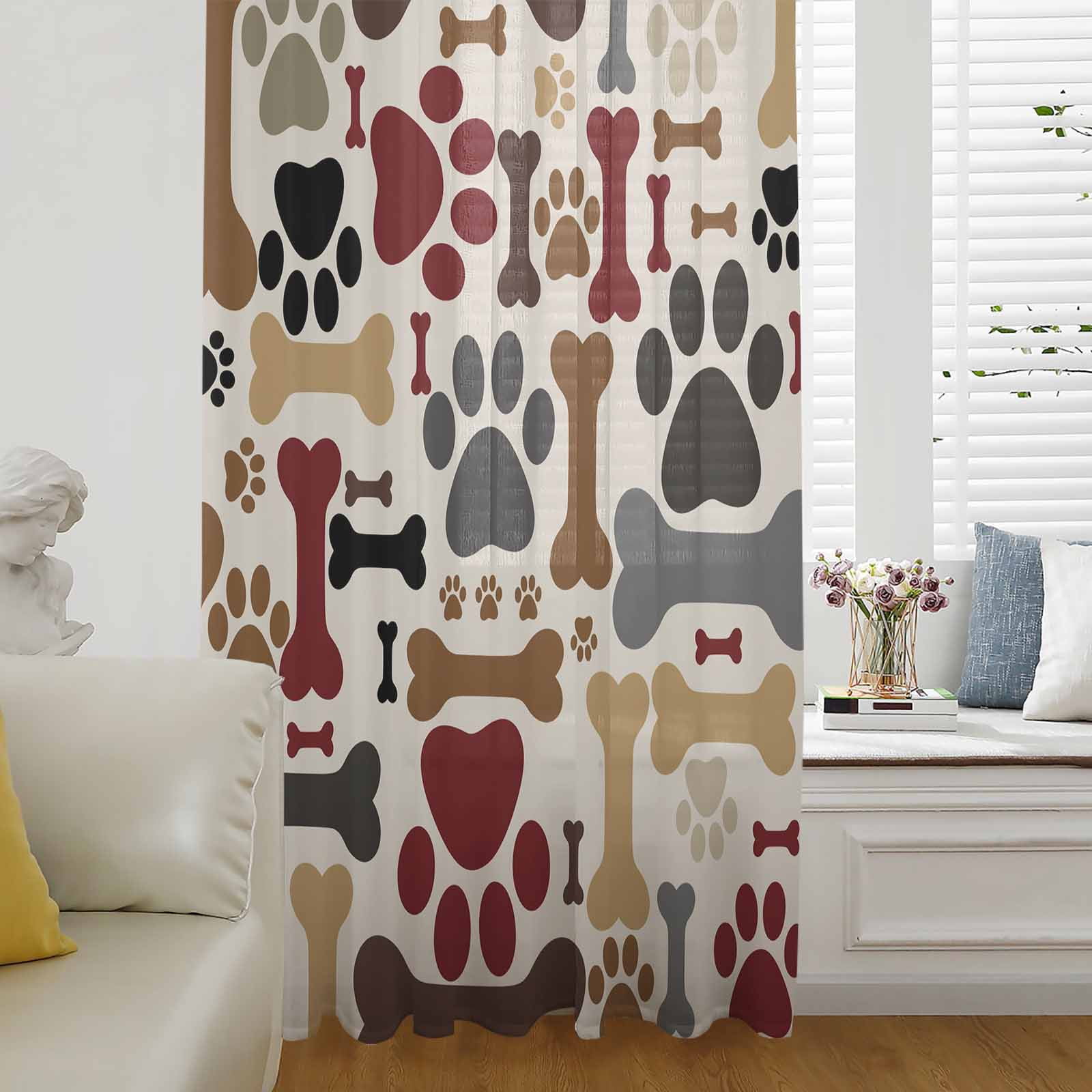 Dog Paw Print Semi Sheer Curtains Drapes for Living Room, Bedroom ...