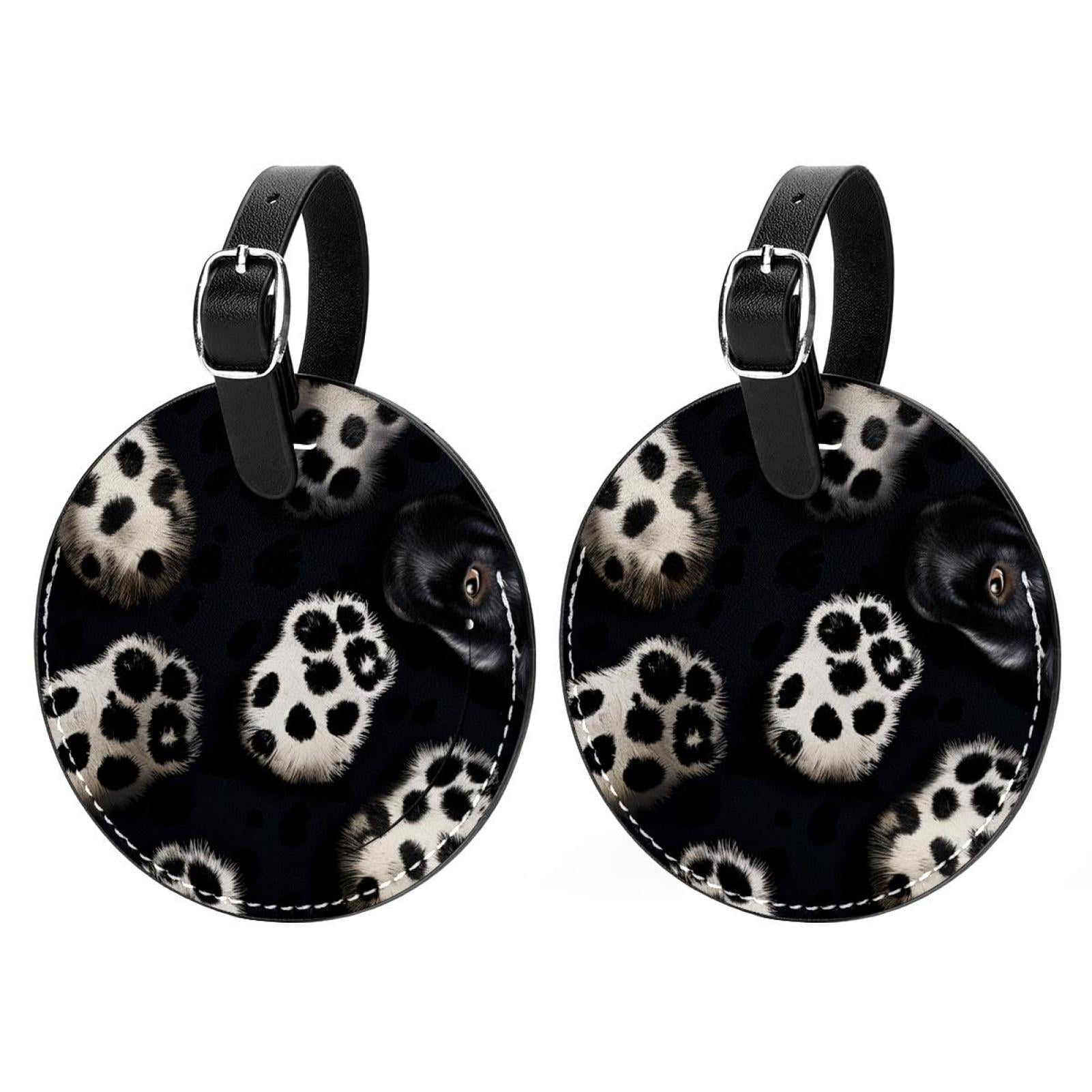 Dog Paw Print Set of 2pcs PU Leather Round Suitcase Tags with Privacy ...