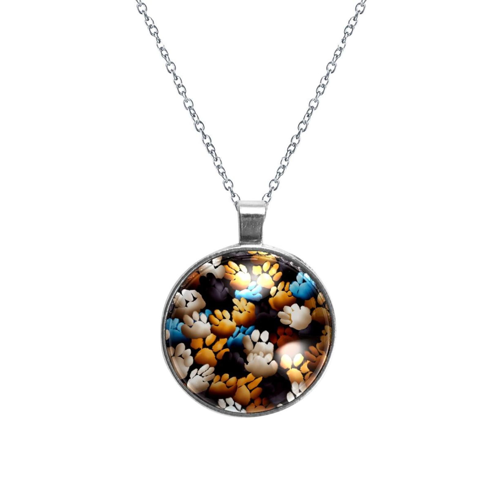 Dog Paw Print Stunning Glass Circular Pendant Necklace - Handcrafted ...