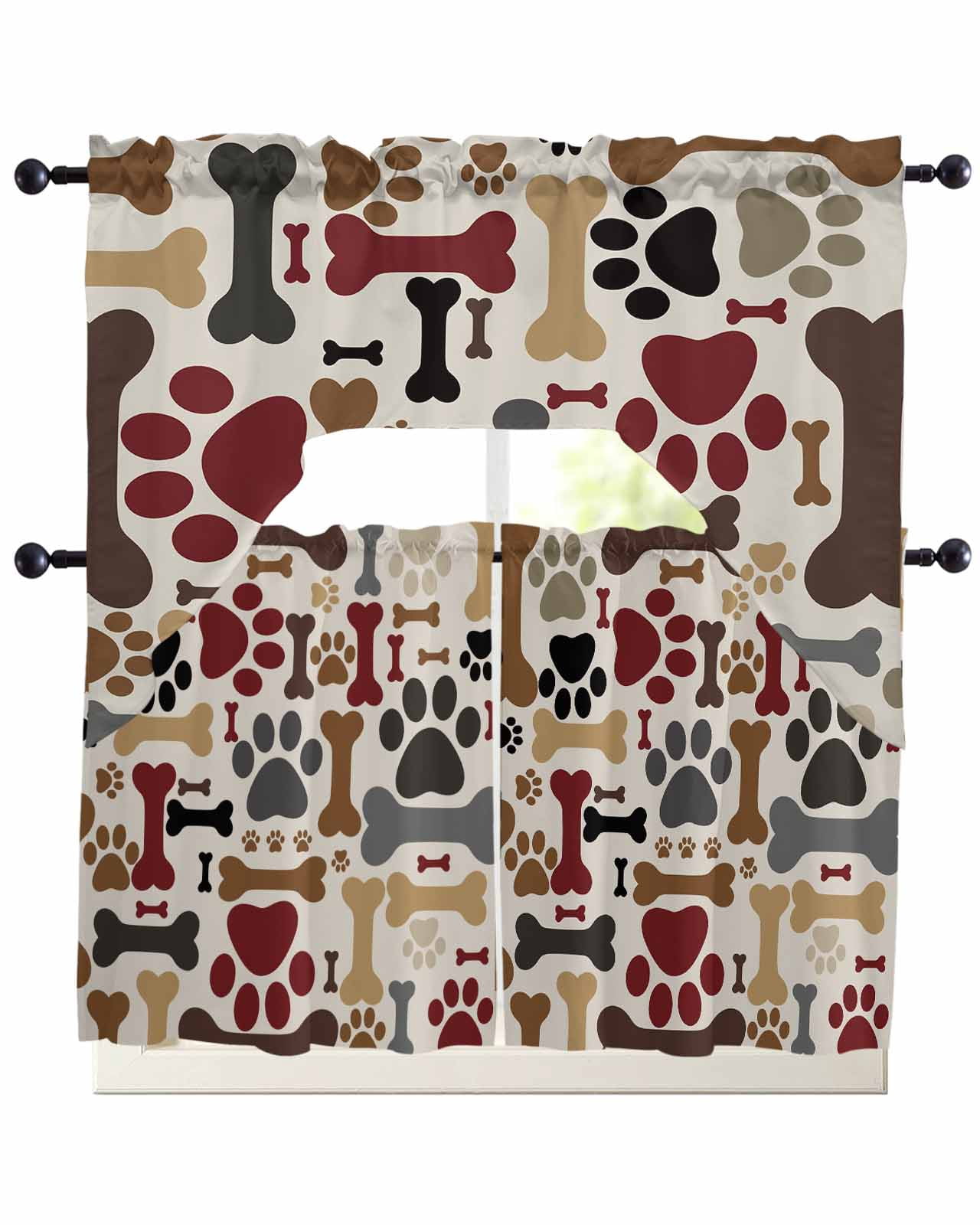 Dog Paw Print Swag Curtains for Living Room/Bedroom Windows, Cartoon ...