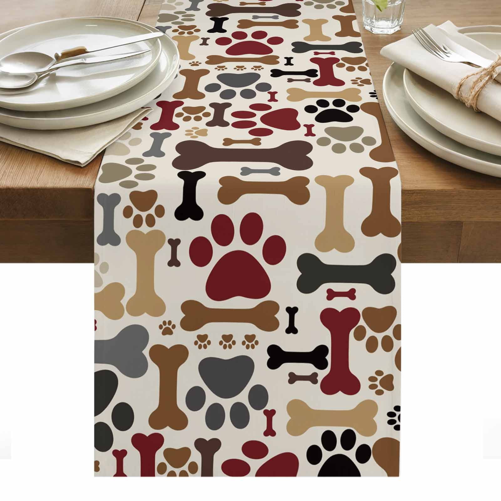 Dog Paw Print Table Runner - 108 Inch Long, Kitchen Dining Table Runner ...