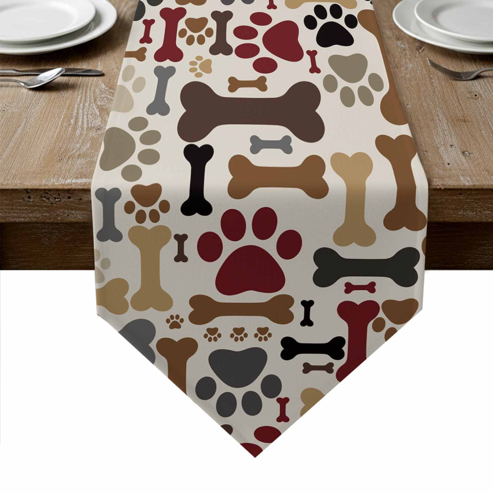 Dog Paw Print Table Runner Linen Burlap Table Runner 72 Inches Long ...