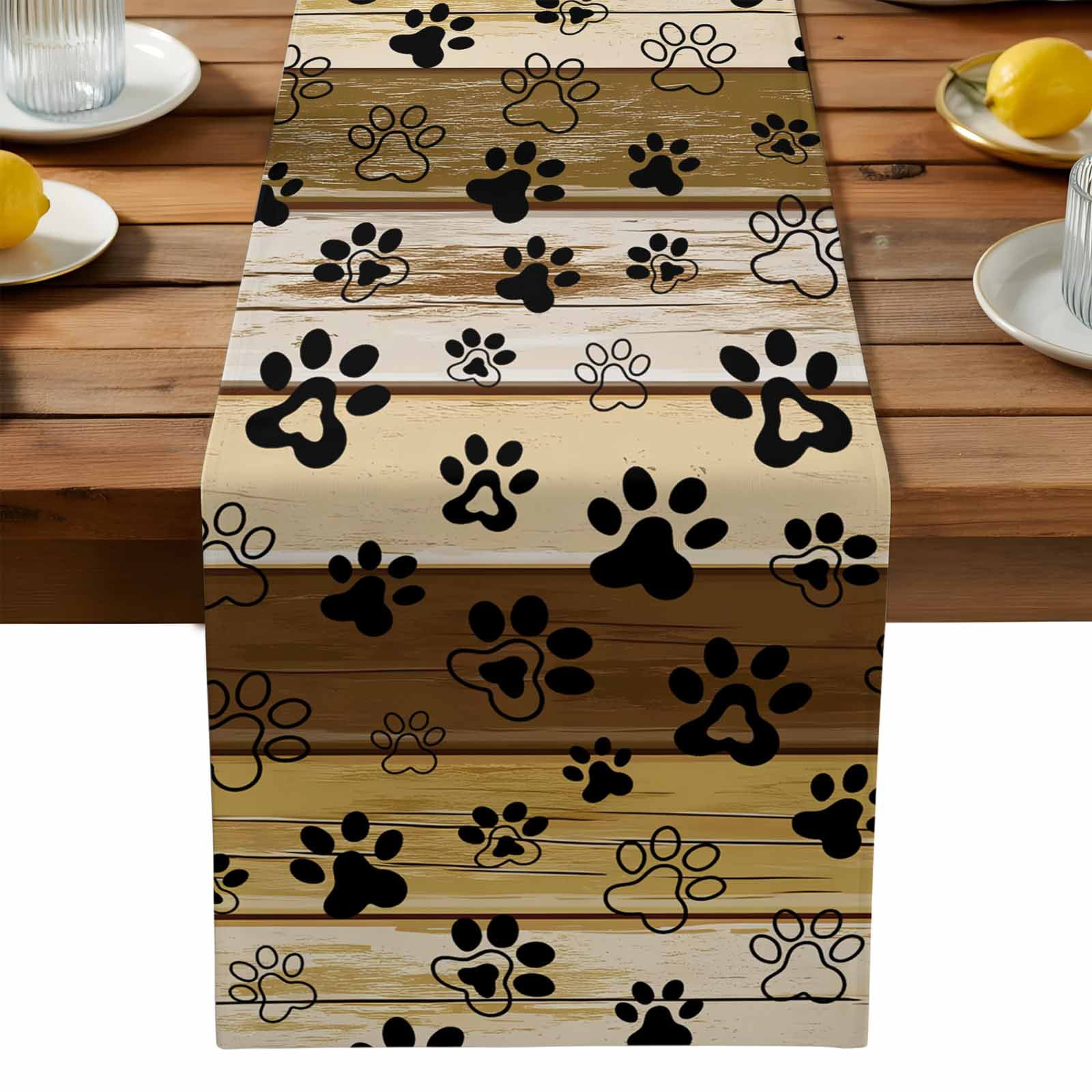 Dog Paw Print Table Runners 13x70 Inches Long Linen Burlap Table Runner ...