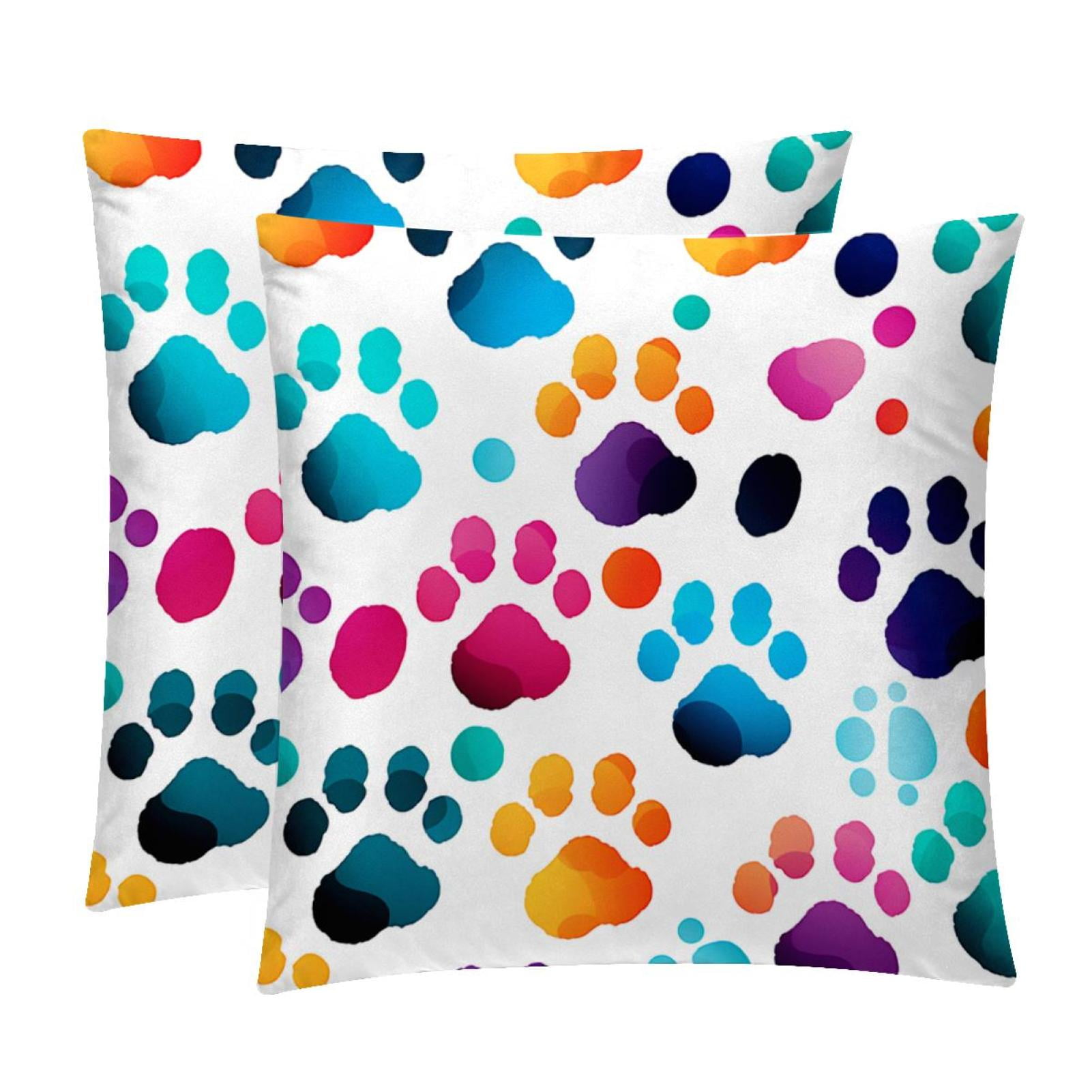 Dog Paw Print Throw Pillows Set of 2 with Unique Patterns Covers ...