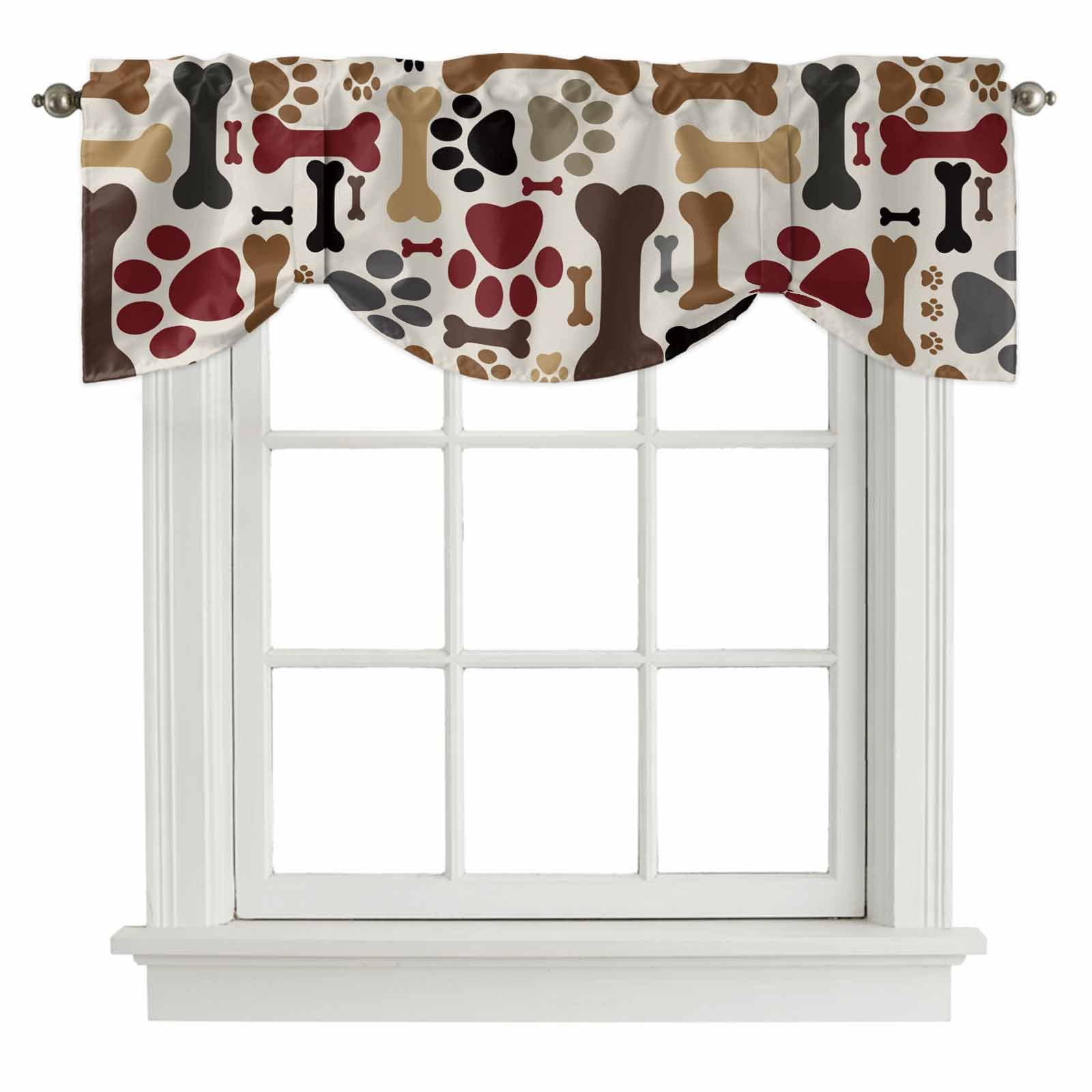 Dog Paw Print Tie Up Valance Curtains for Windows, Kitchen Curtains ...