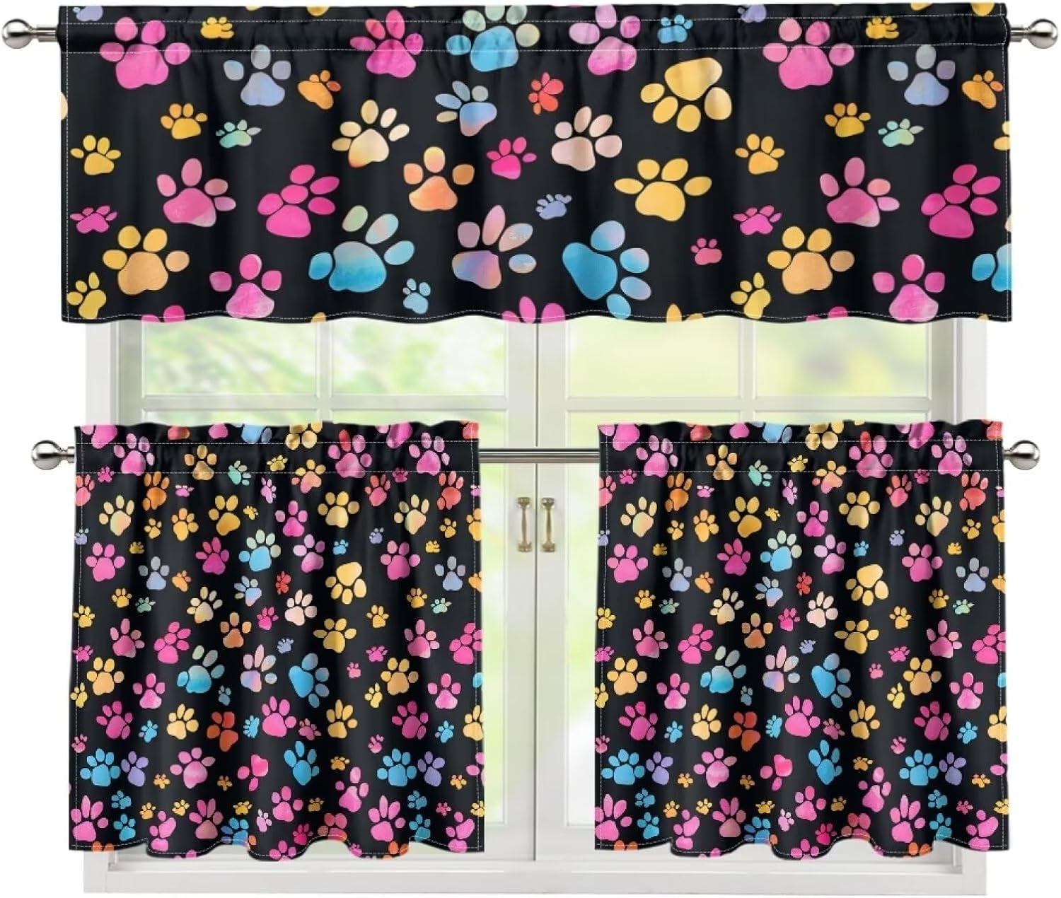 Dog Paw Print Valance Curtains Set for Windows Kitchen Valances Window ...