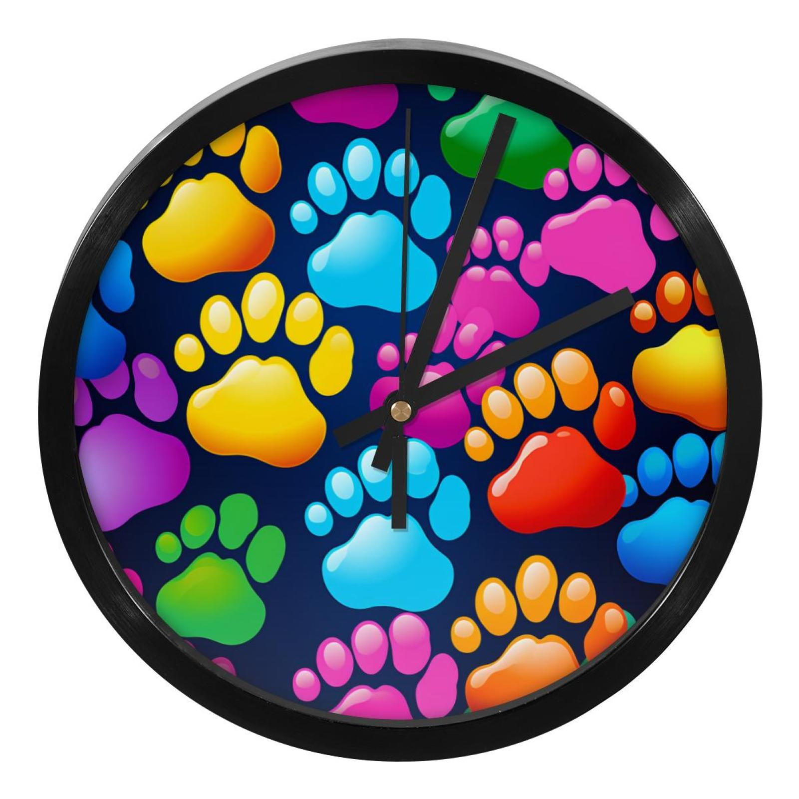 Dog Paw Print Wall Clock, 9.8 Inches, Silent, Not Ticking, Round ...