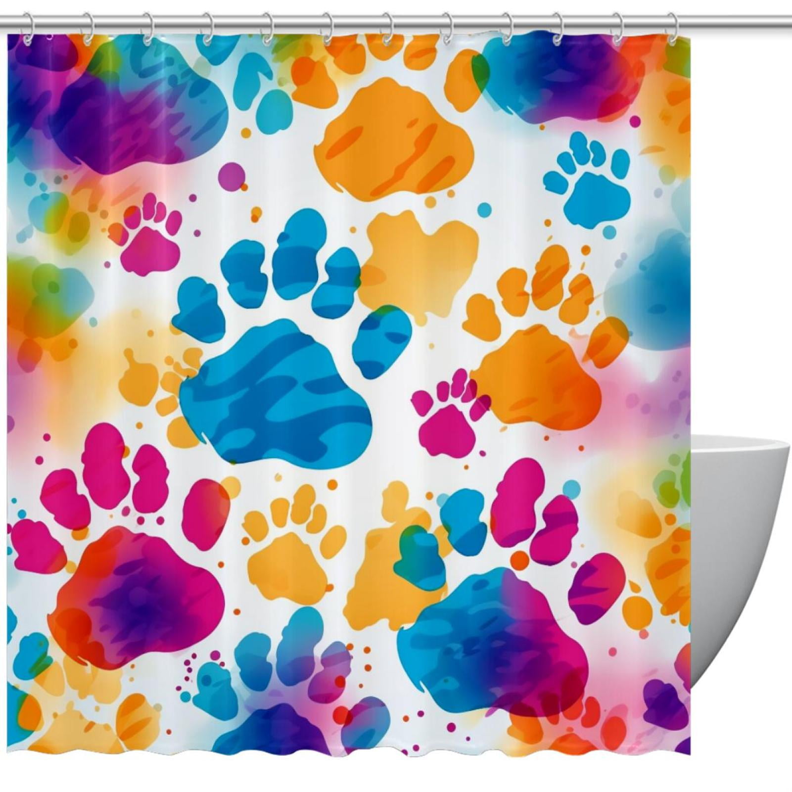 Dog Paw Print Waterproof Printed Shower Curtain Set with Hooks ...
