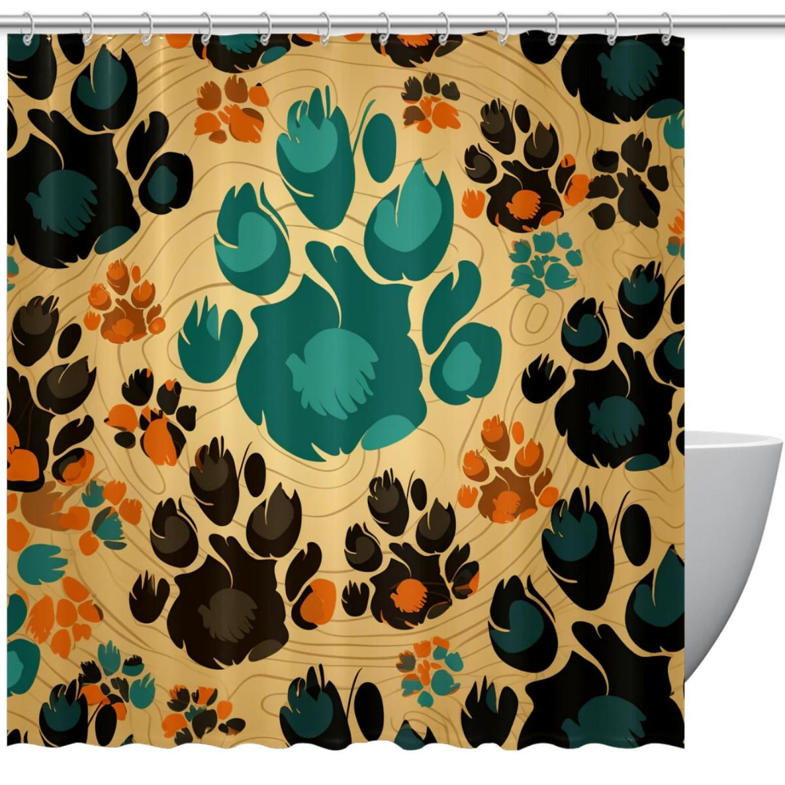 Dog Paw Print Waterproof Shower Curtain Set with Hook, Printed Design ...
