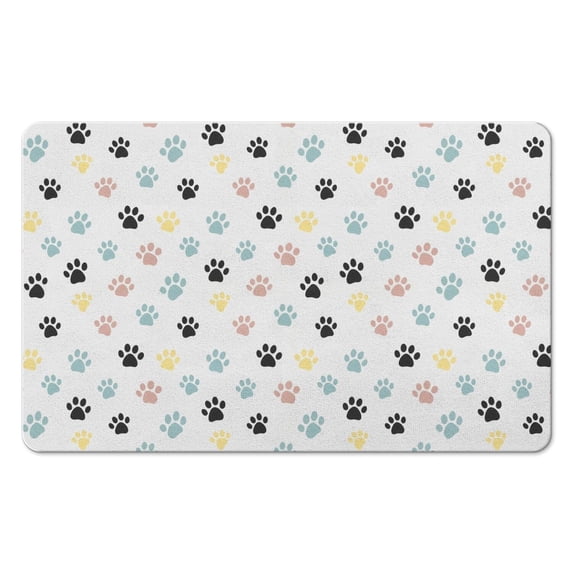 Dog Paw Print White Pattern Diatomite Bath Mat, Stone Bath Rug with Non ...
