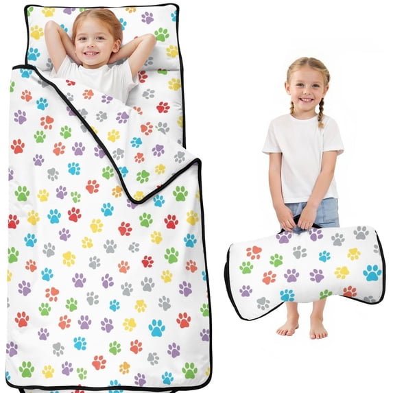 Dog Paw Print White Pattern Kids Nap Mat, Daycare Sleep Mat with Handle ...