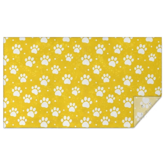 Dog Paw Print Yellow Pattern Waterproof Tablecloth, Rectangular Fabric ...