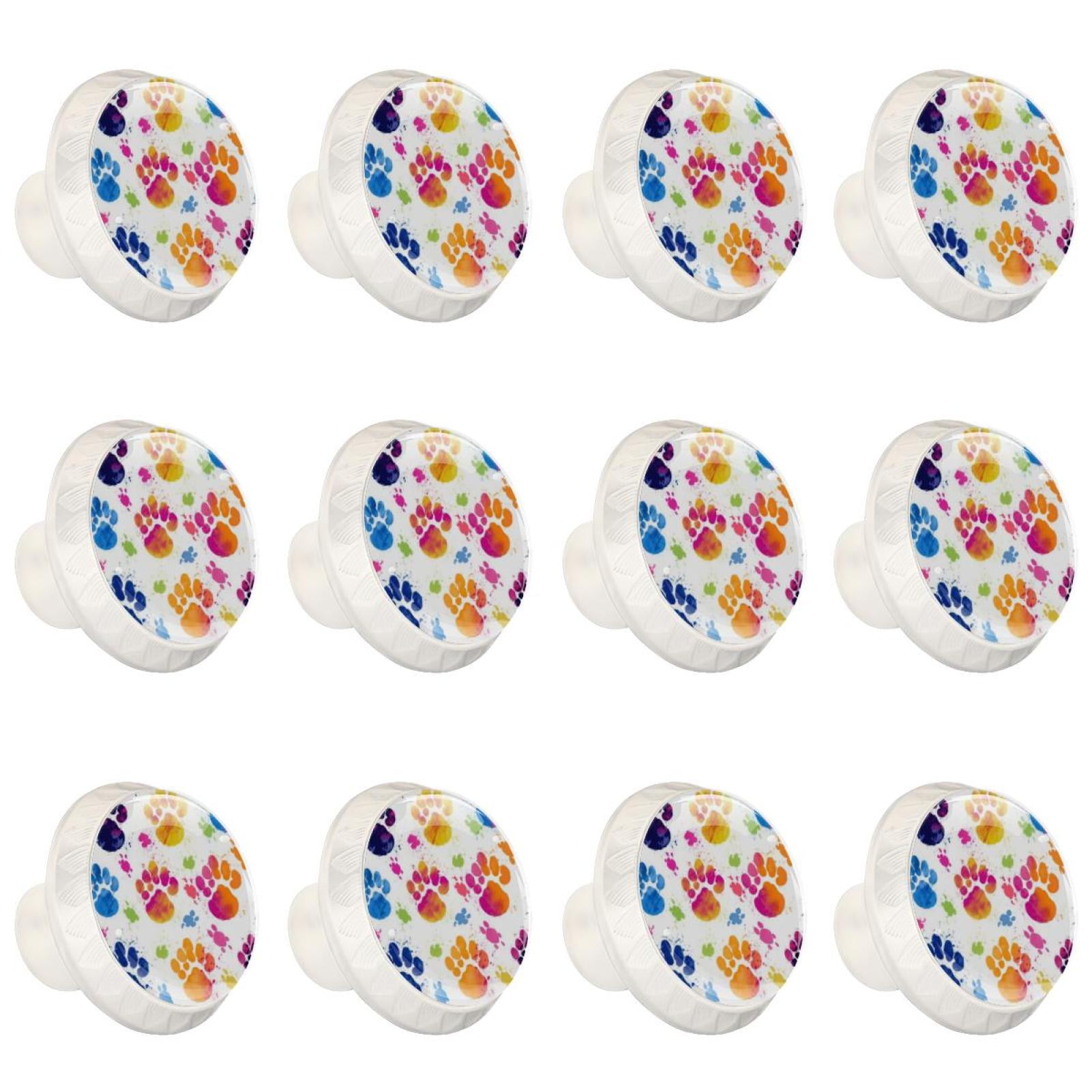 Dog Paw Prints 12 Pcs White Round Drawer Pulls with Screws,ABS and ...