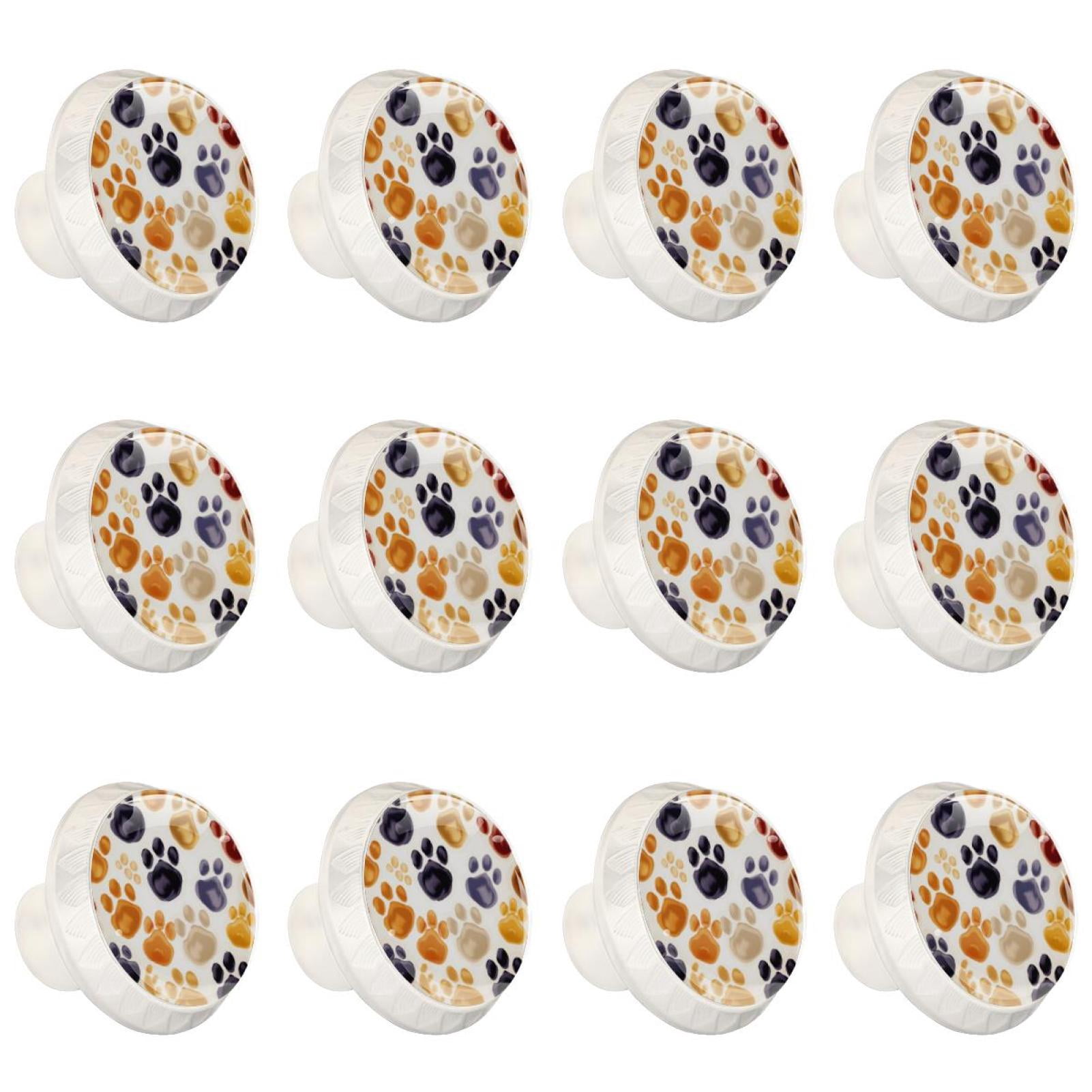 Dog Paw Prints 12 Pcs White Round Drawer Pulls with Screws,ABS and ...