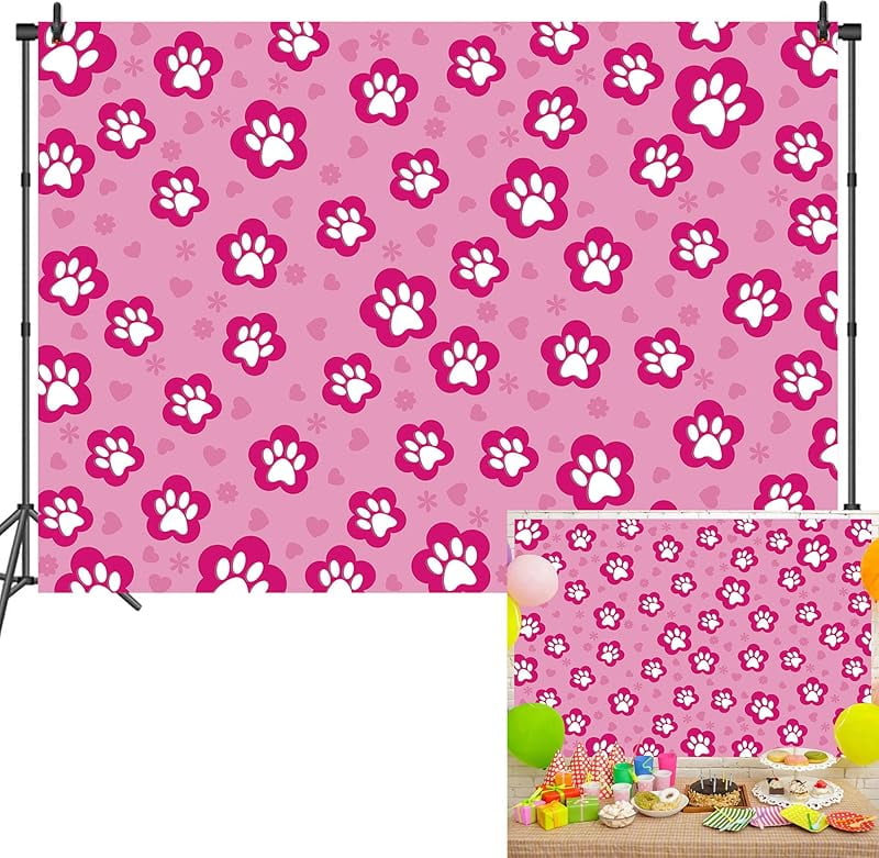 Dog Paw Prints Backdrop Puppy Birthday Party Backdrop Pink Dog Cat Pet ...