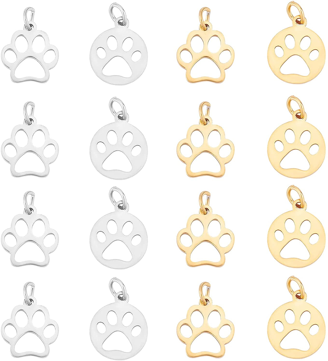 Dog Paw Prints Charms Gold Stainless Steel and Stainless Steel Color ...