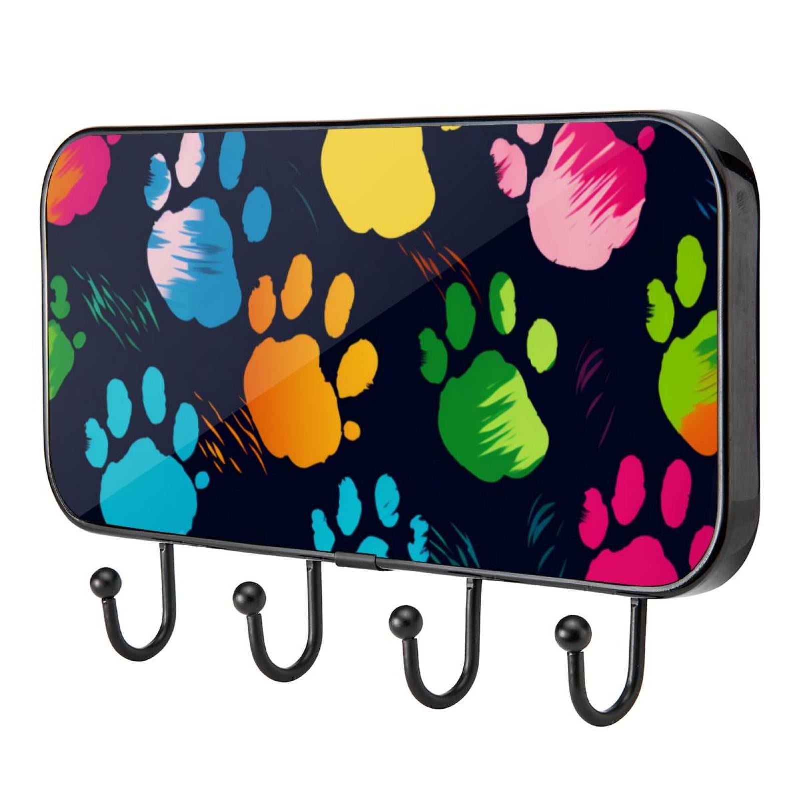 Dog Paw Prints Self Adhesive Towel Coat Wood Iron Hooks for Home Keys ...