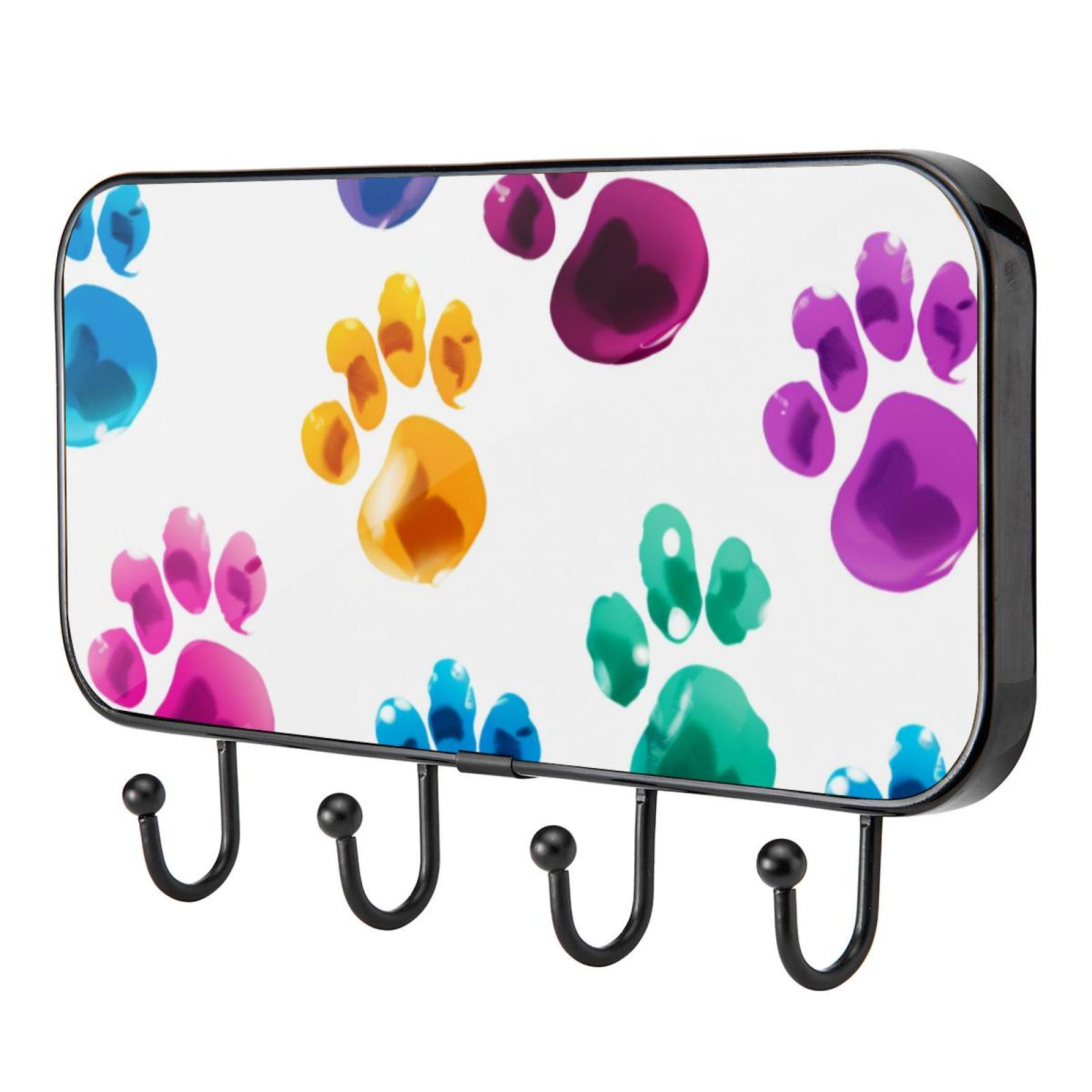 Dog Paw Prints Self Adhesive Towel Coat Wood Iron Hooks for Home Keys ...