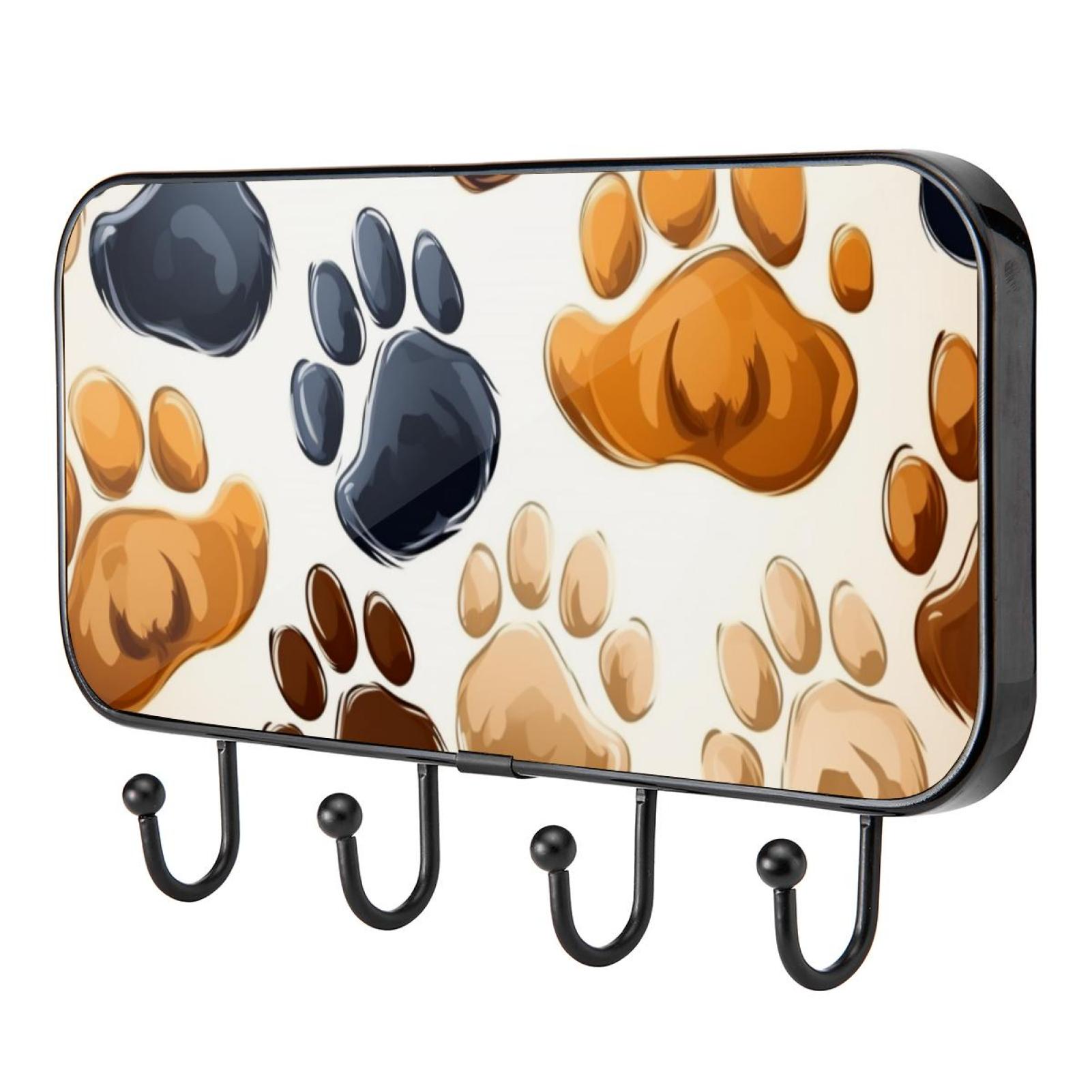 Dog Paw Prints Self Adhesive Towel Coat Wood Iron Hooks for Home Keys ...