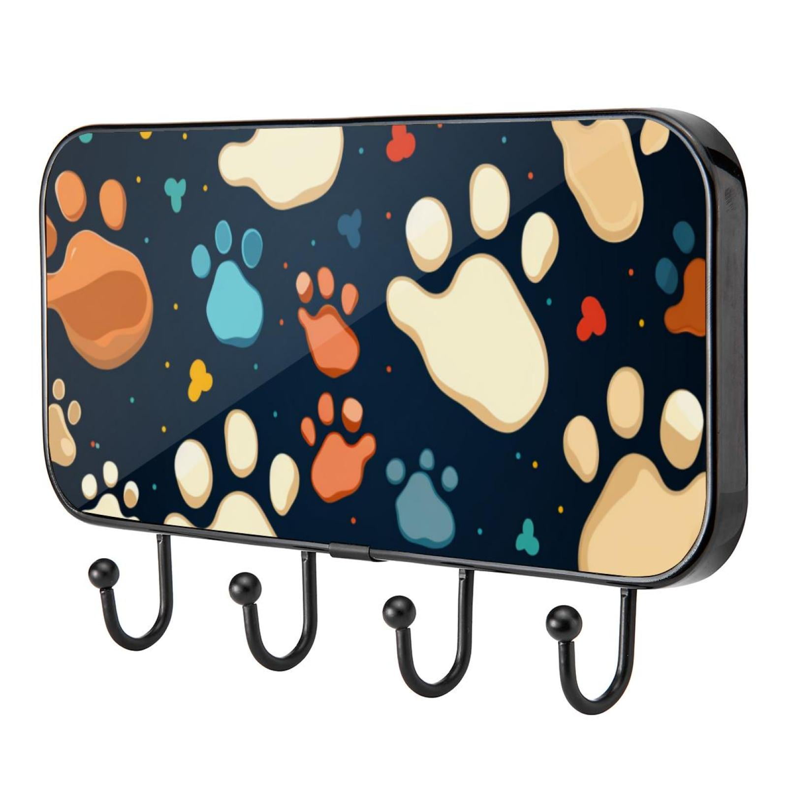 Dog Paw Prints Self Adhesive Towel Coat Wood Iron Hooks for Home Keys ...