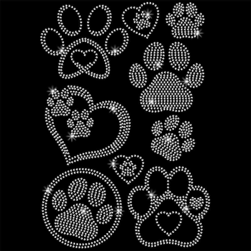 Dog Paw Rhinestone Iron on Hotfix Heat Transfer Decal Bling Rhinestone ...