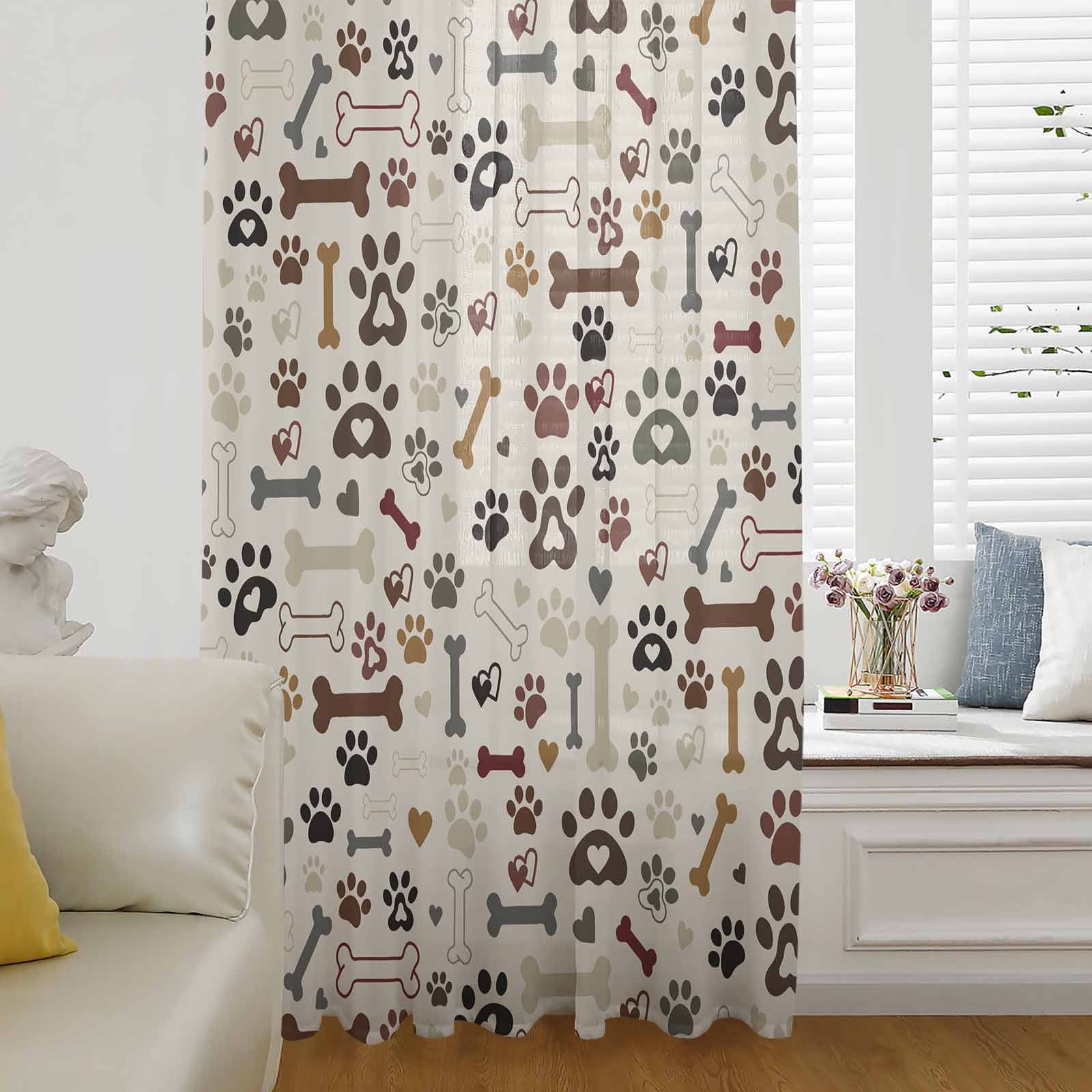 Dog Paw Semi Sheer Curtains Drapes for Living Room, Bedroom, French ...