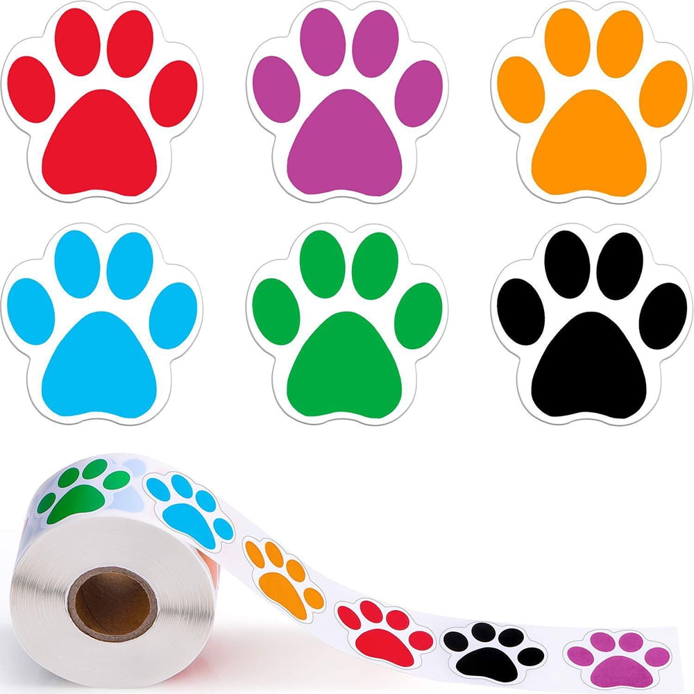 Dog Paw Stickers A Roll of 500pcs Color Claw Print Stickers Dog Paw ...