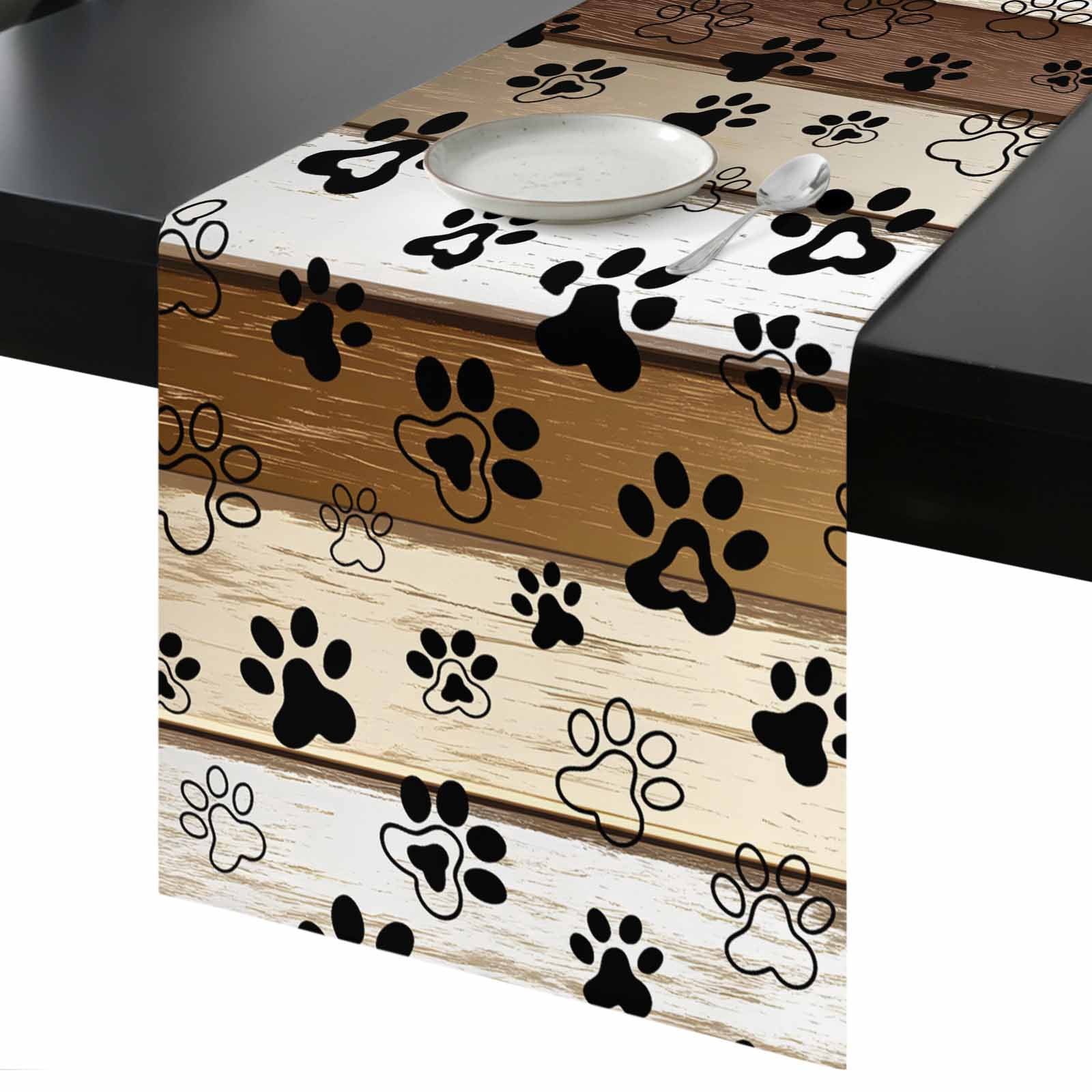 Dog Paw Table Runner 13x120 Inch Farmhouse Wood Grain Vintage Brown ...