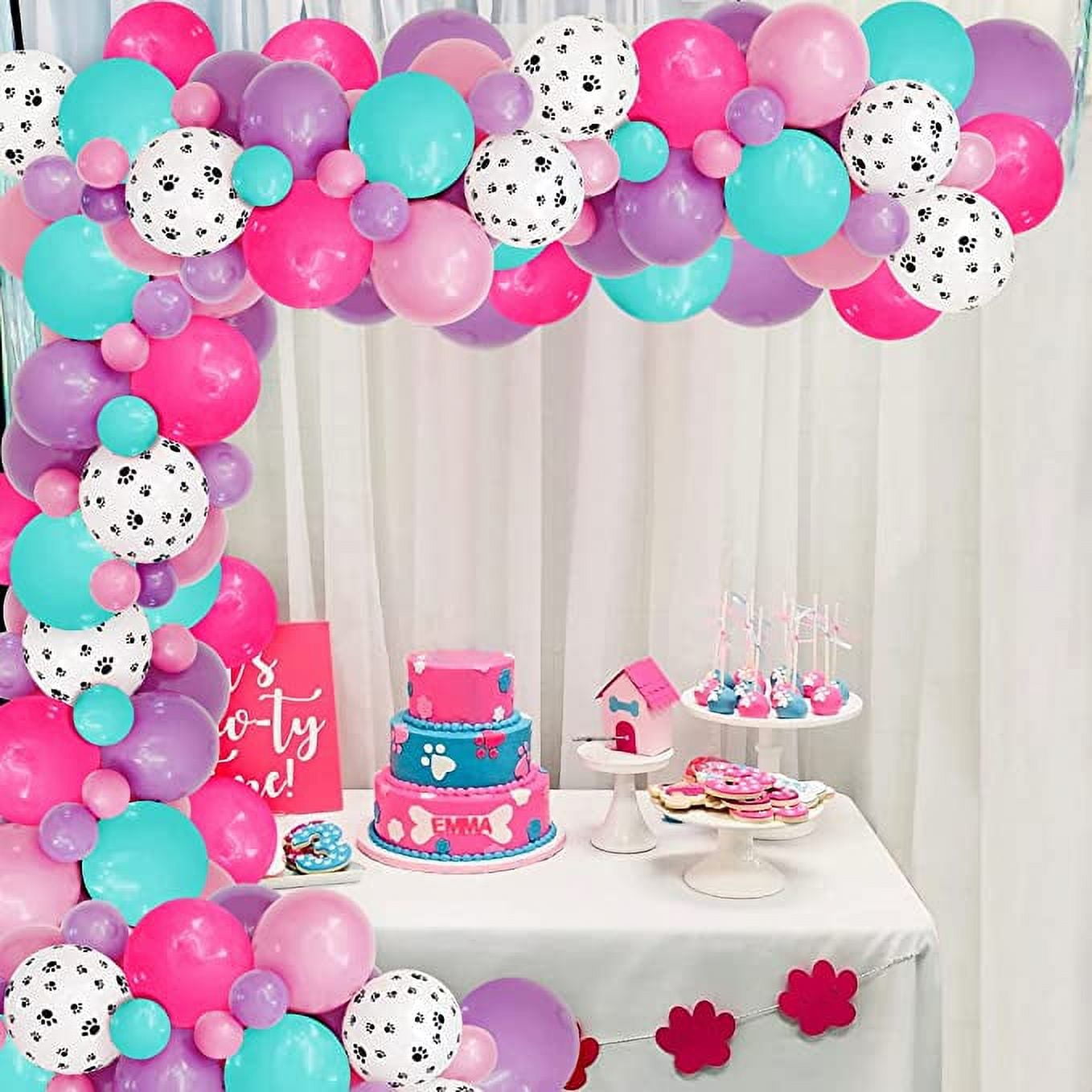 Dog Paw Theme Birthday Party Decorations for Girls, Pink Purple Teal ...