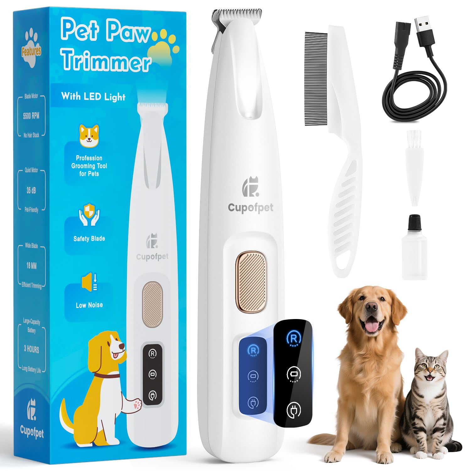 Dog Paw Trimmer with LED Light, 2025 Upgraded Electric Paw Trimmer for ...