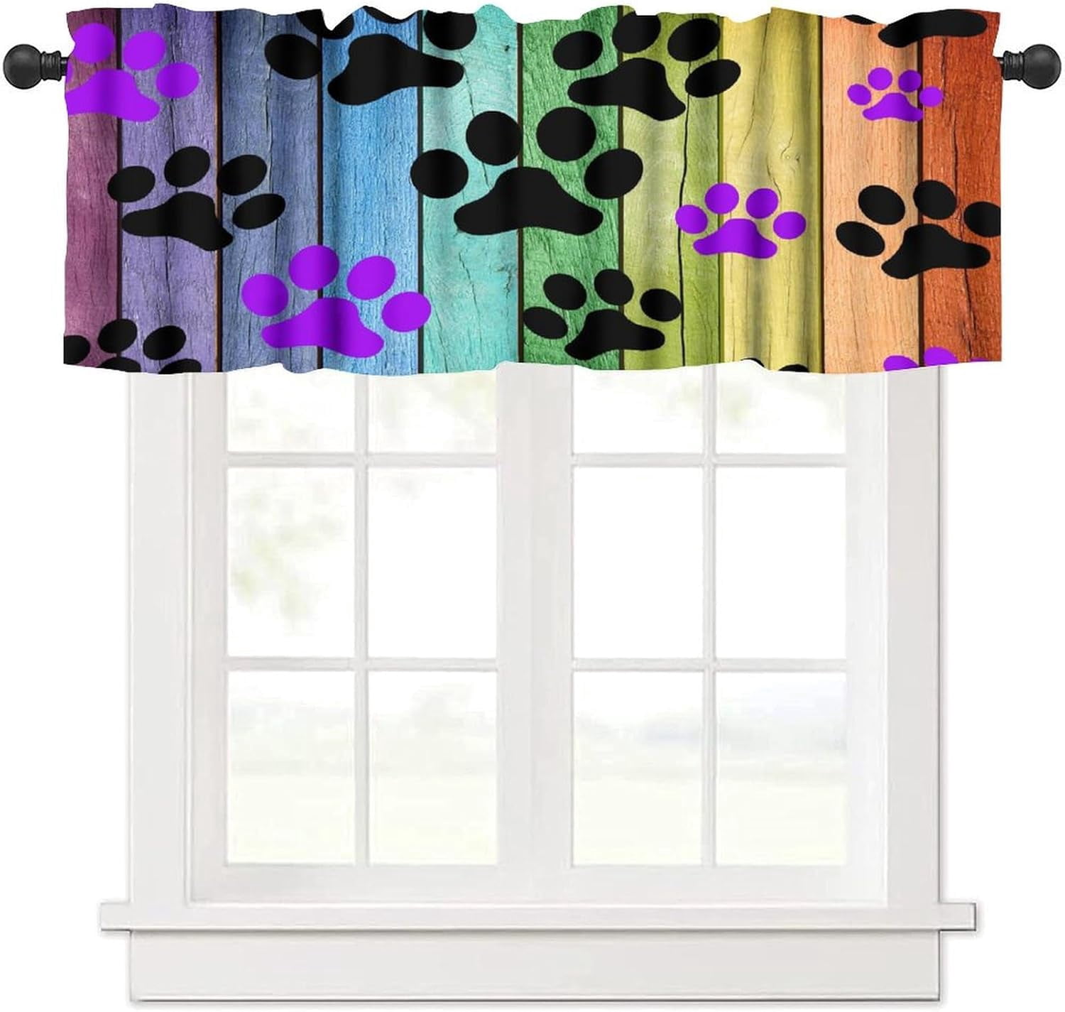 Dog Paw Valance for Kitchen Window Cute Dog Paw Print and Bone Print ...