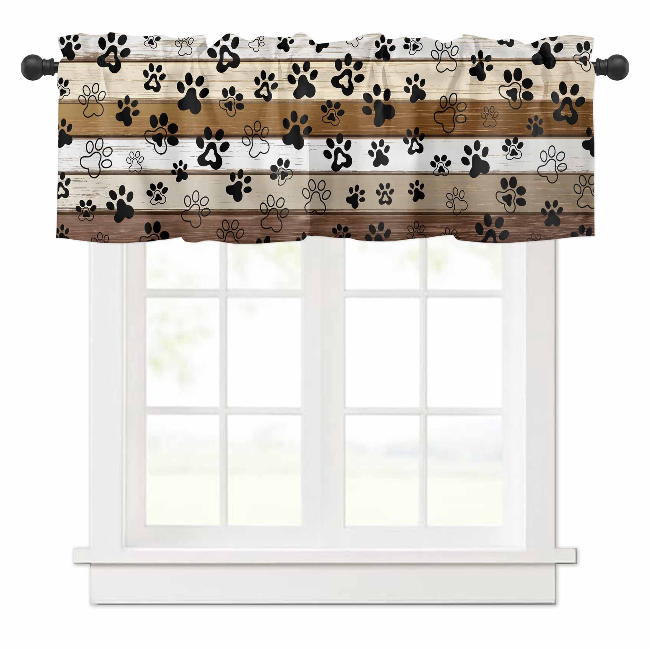 Dog Paw Valances for Windows Farmhouse Wood Grain Rod Pocket Curtain ...