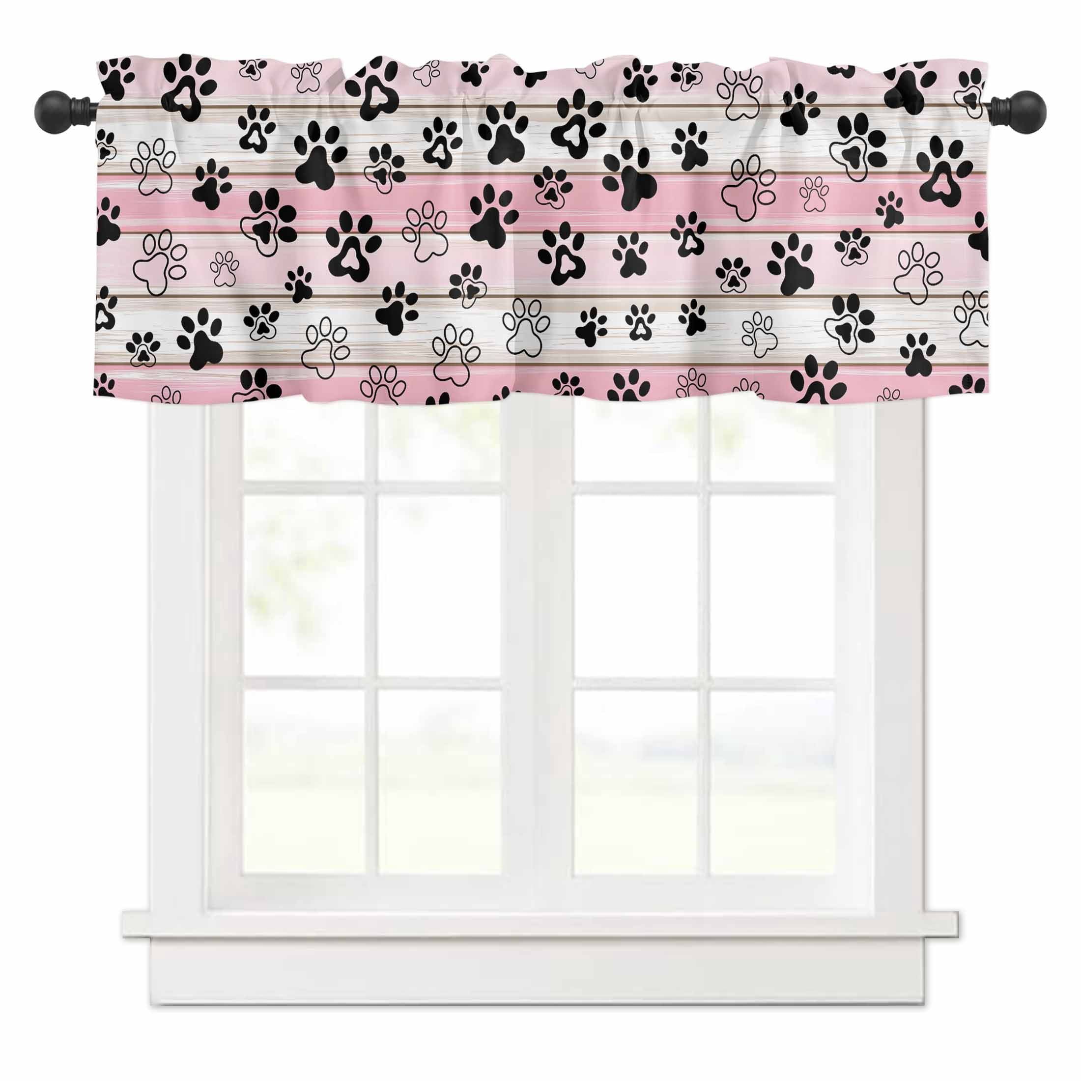 Dog Paw Valances for Windows Pink Wood Grain Rod Pocket Curtain Valance ...