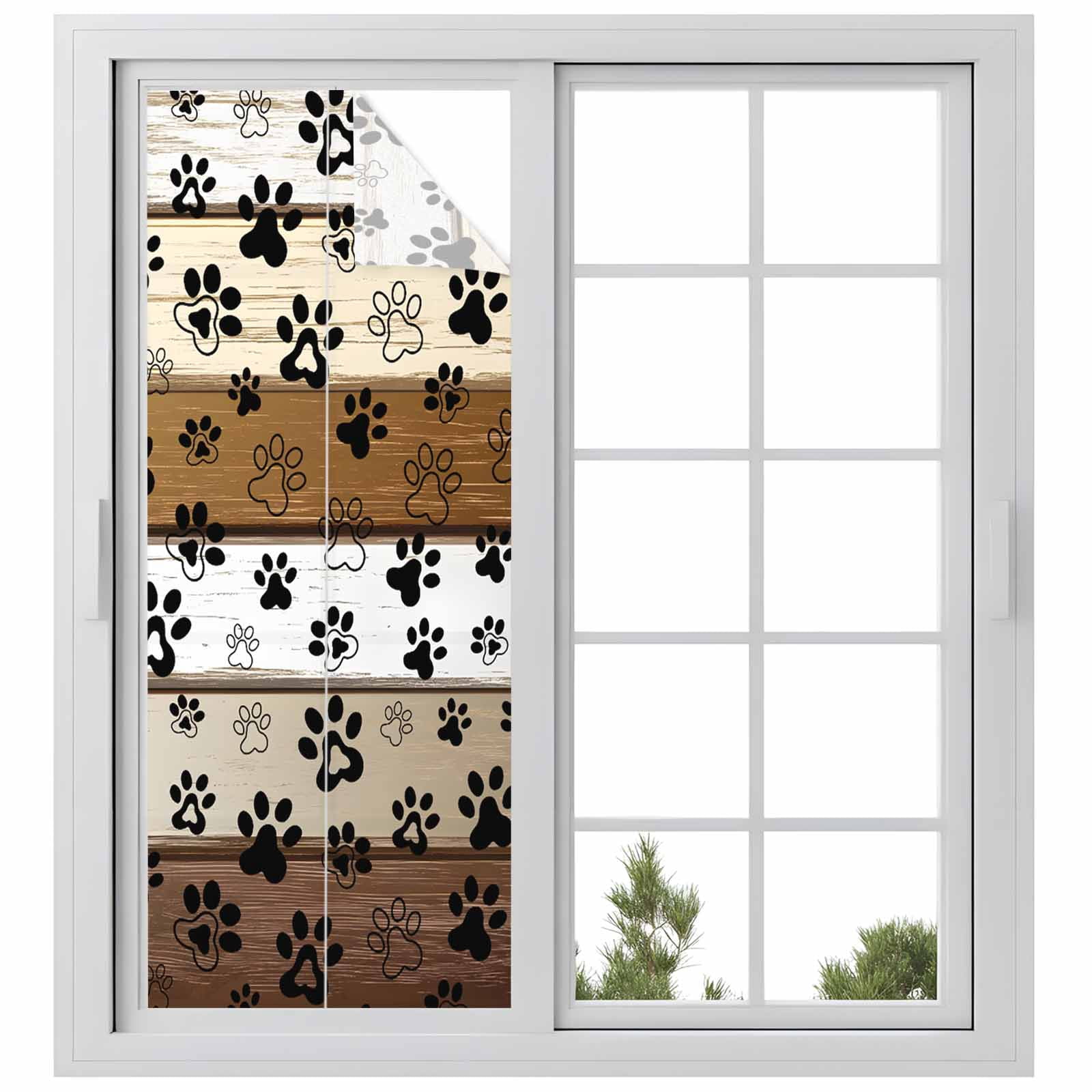 Dog Paw Window Privacy Film Farmhouse Wood Grain Vintage Brown Board ...