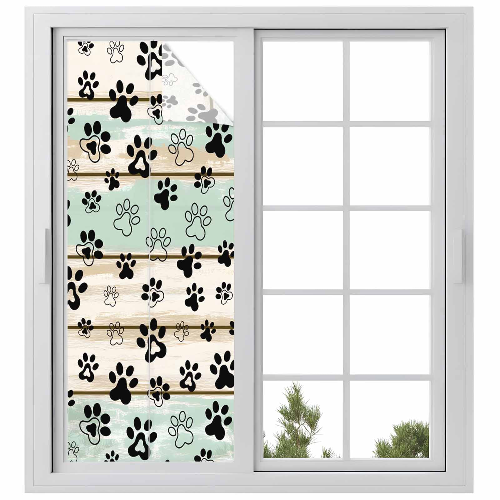 Dog Paw Window Privacy Film Farmhouse Wood Grain Vintage Green Brown ...
