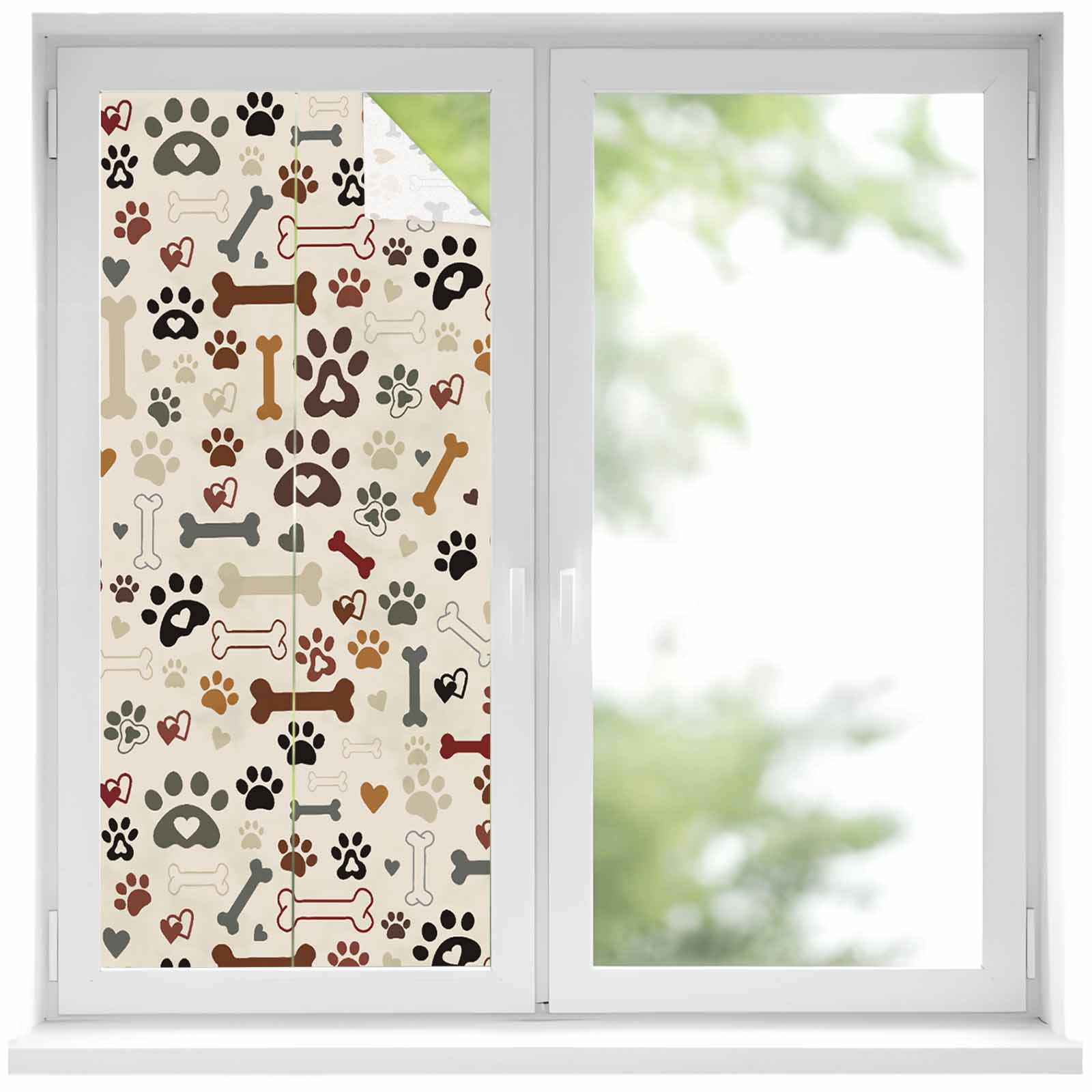 Dog Paw Window Privacy Film, Vintage Farmhouse Dog Bones Love Heart ...